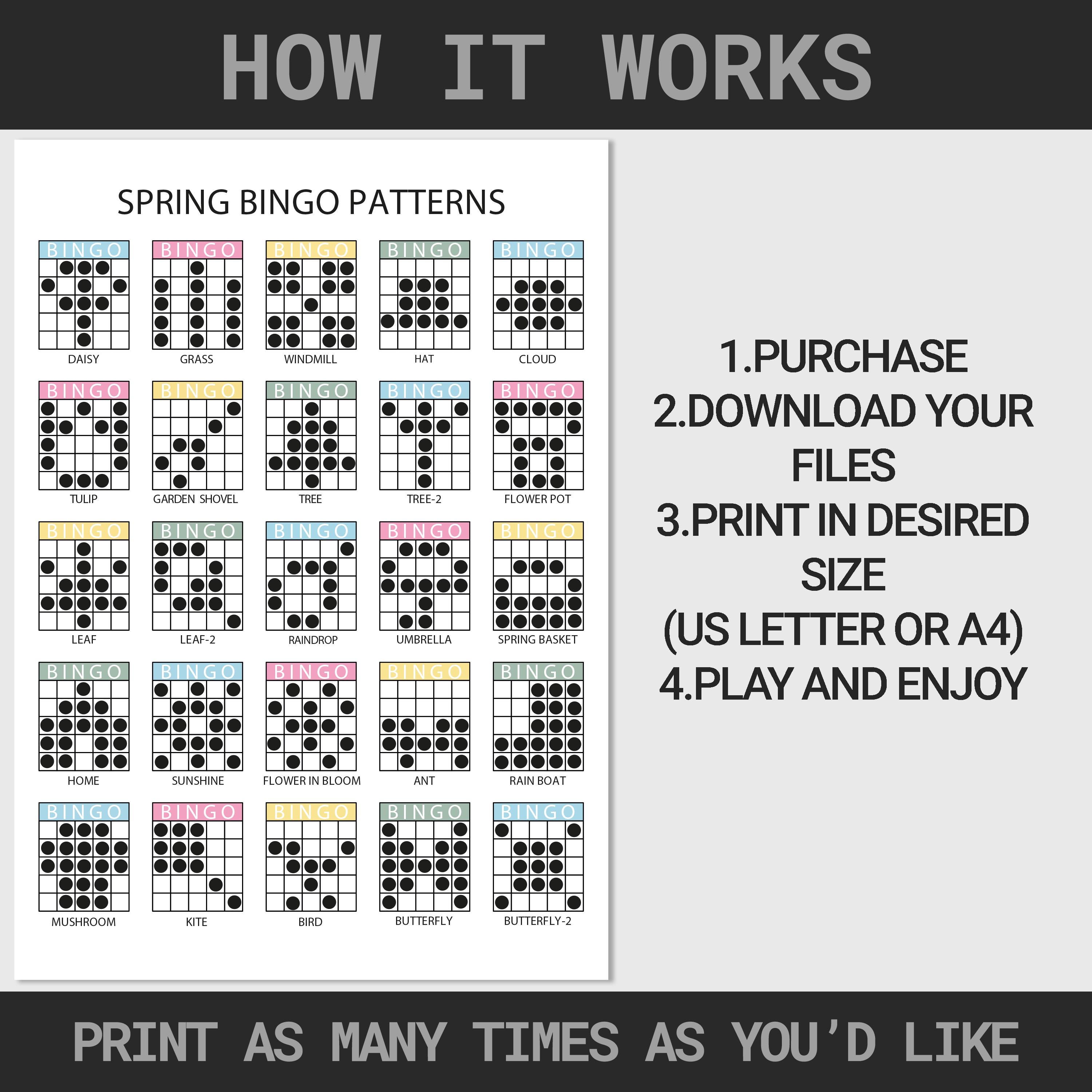 Spring Bingo Pattern | Spring Bingo Cards | Printable Spring Bingo ...