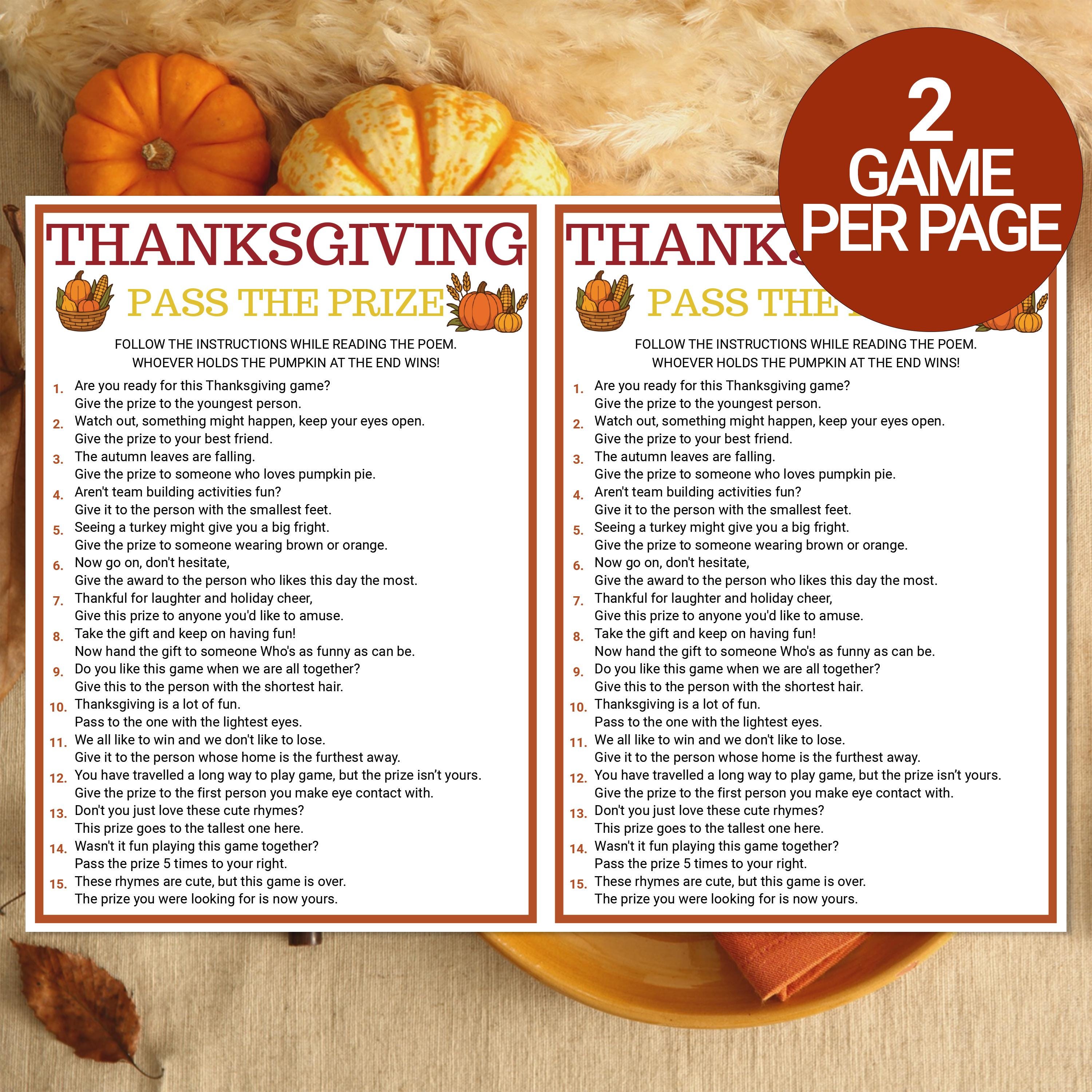Thanksgiving Pass the Prize Game | Thanksgiving Pass the Present Game ...