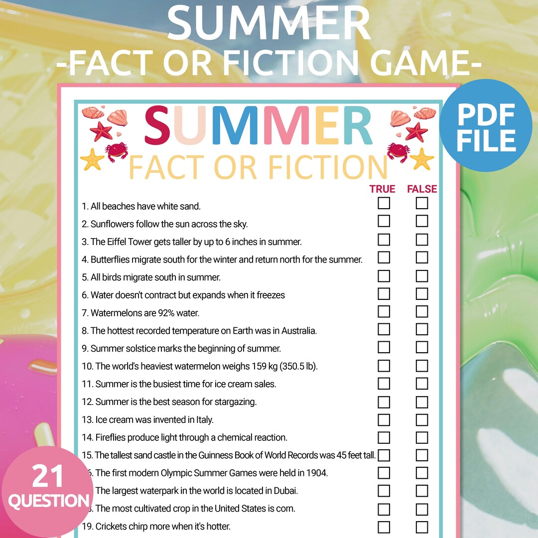 Summer Fact or Fiction Game | Summer Trivia Game | Summer True or False ...