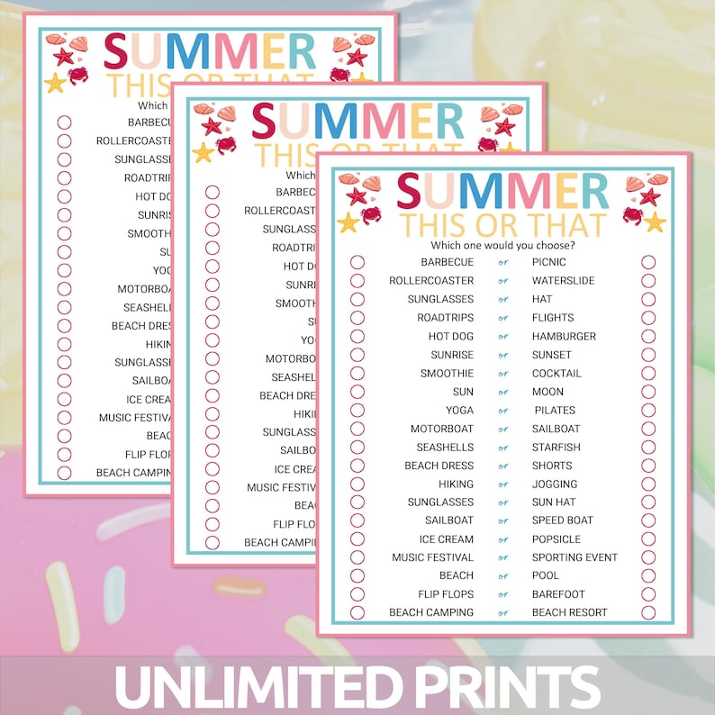 Summer This or That Game | Summer Games | Summer Activities | Printable ...