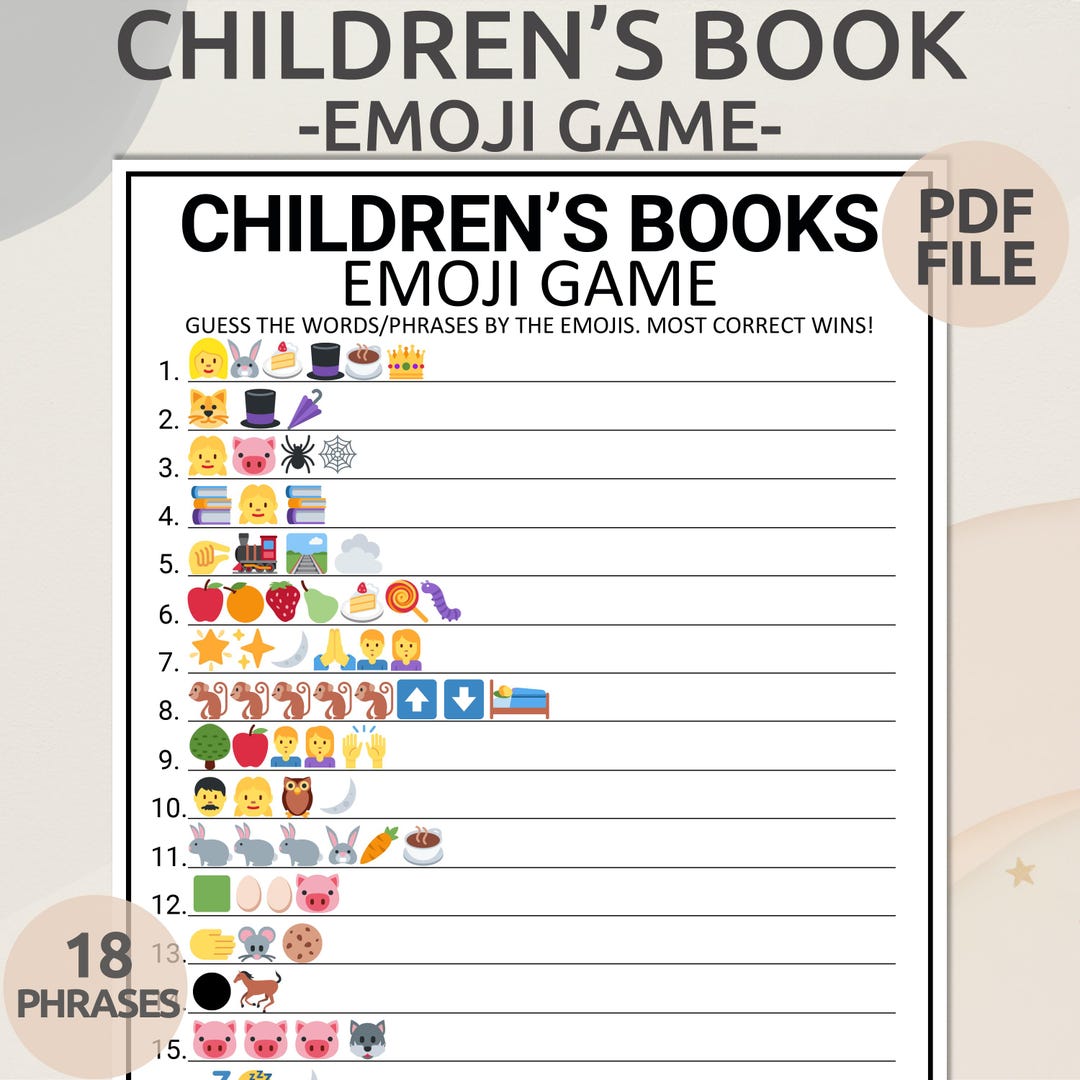 Children's Books Printable Emoji Quiz | Children's Book Emoji Game ...