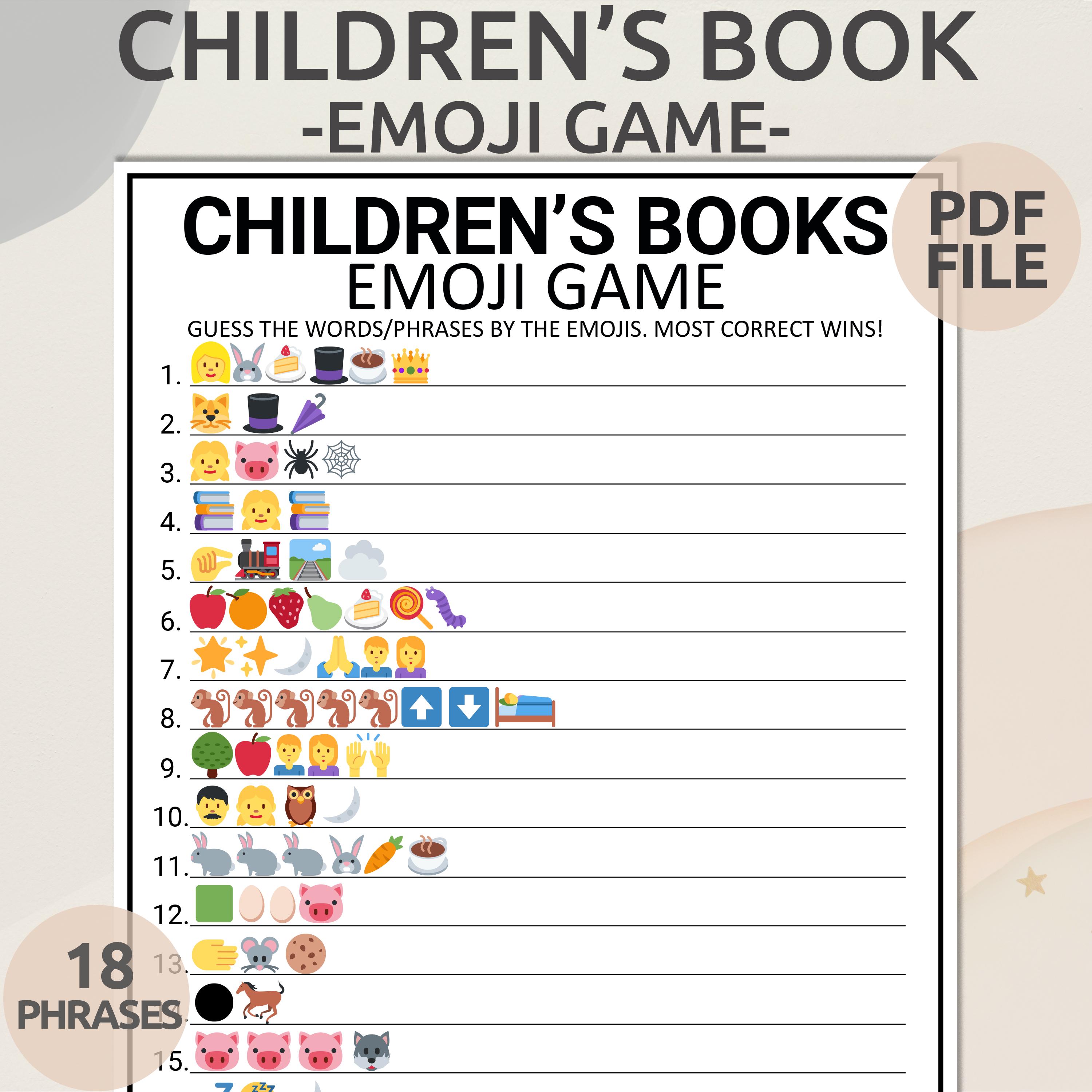 Children's Books Printable Emoji Quiz | Children's Book Emoji Game ...
