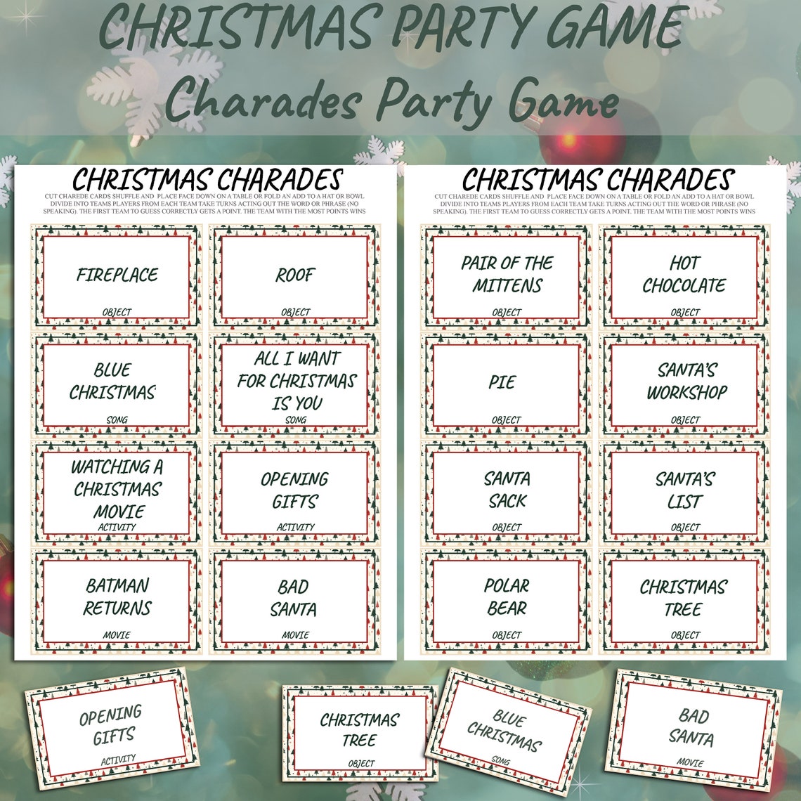 Christmas Party Games Christmas Charades Christmas - Etsy