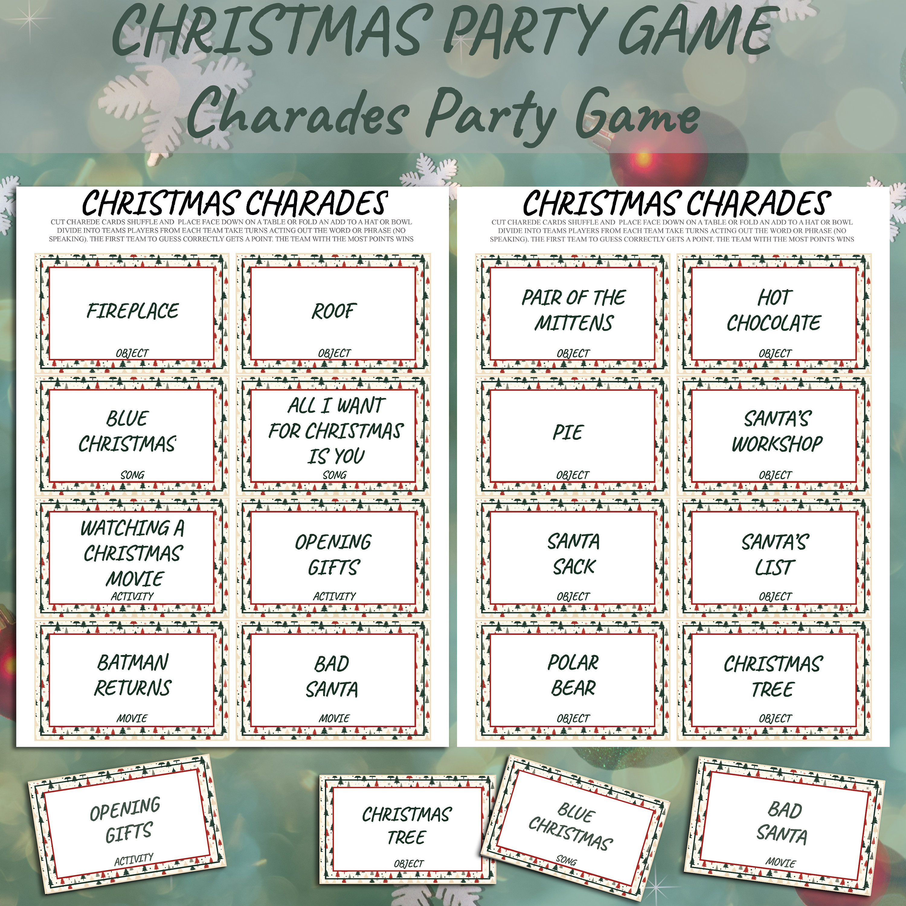 Christmas Party Games Christmas Charades Christmas - Etsy