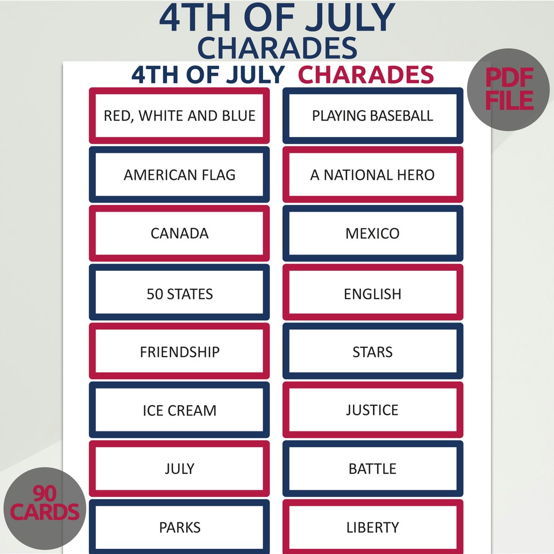 4th of July Charades Game | 4th of July Printable Games | Independence ...