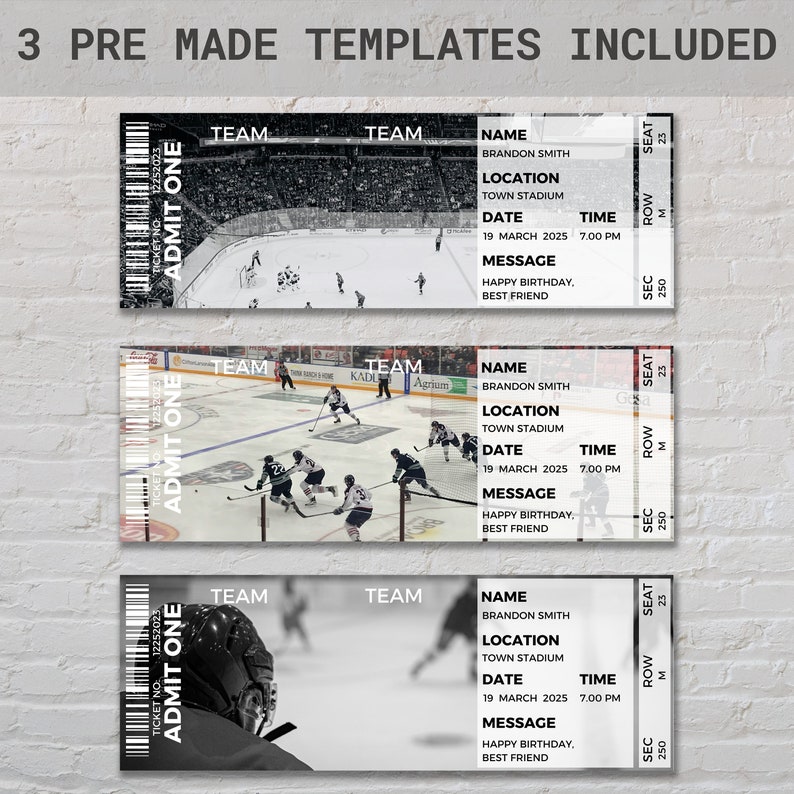 Custom Hockey Ticket | Hockey Ticket Template Printable | Editable ...