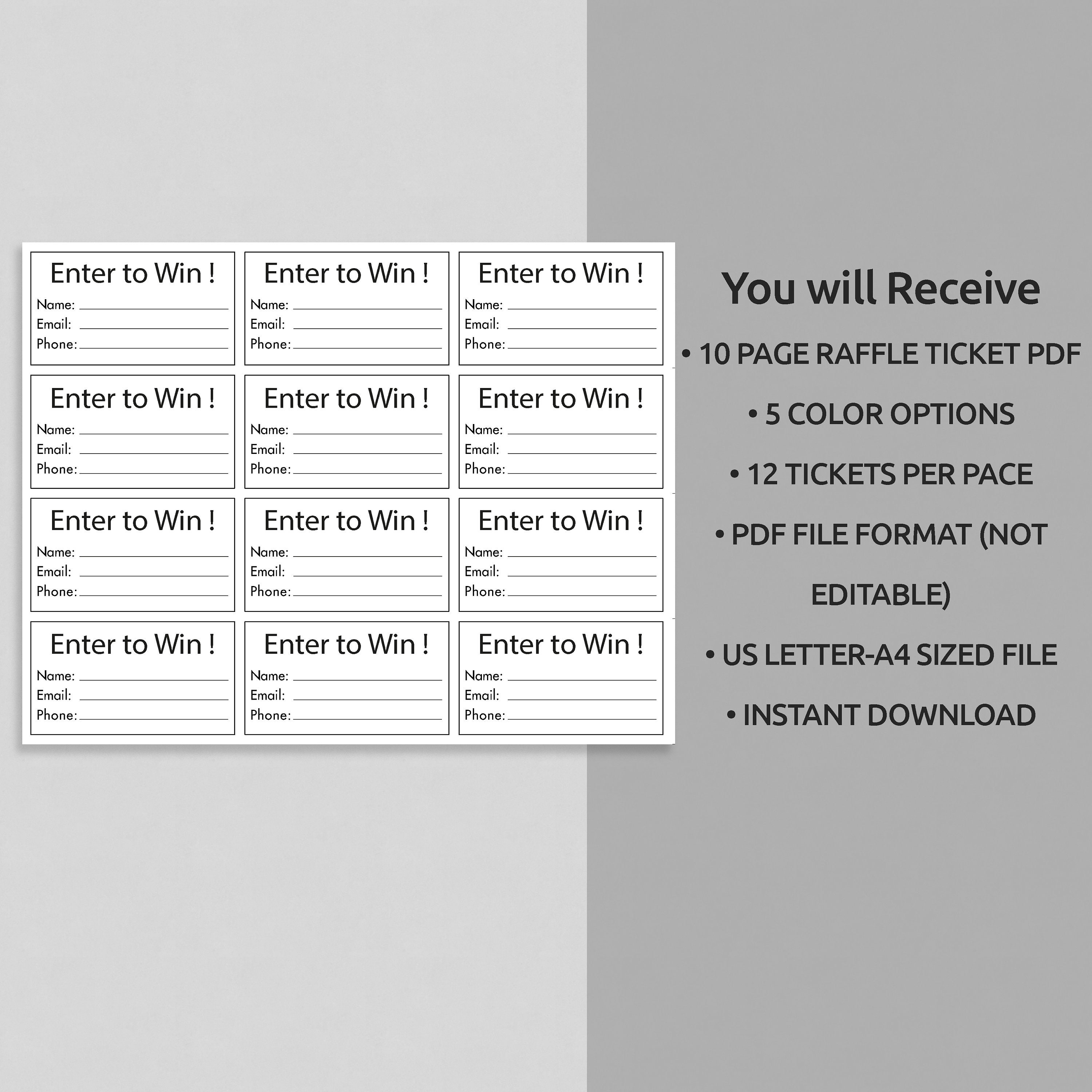 Printable Raffle Tickets Enter to Win Tickets Enter to Win Printable ...