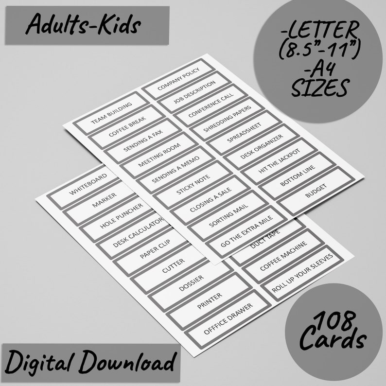 Printable Charades Game | Office Action Charades Cards | Work Group ...