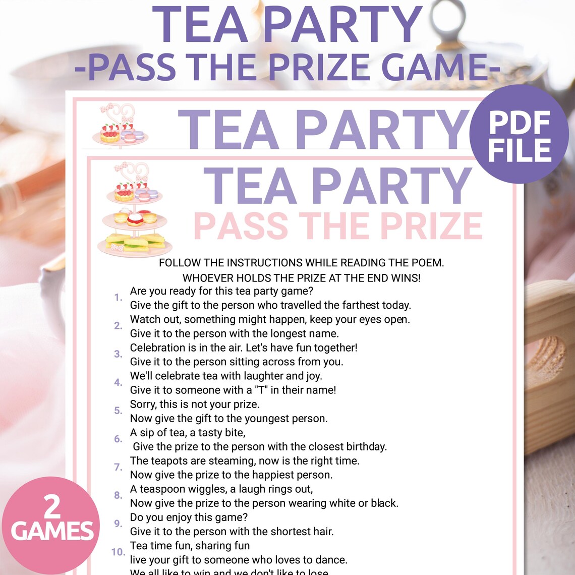 Tea Party Pass the Prize Game | Tea Party Pass the Gift Game | Bridal ...