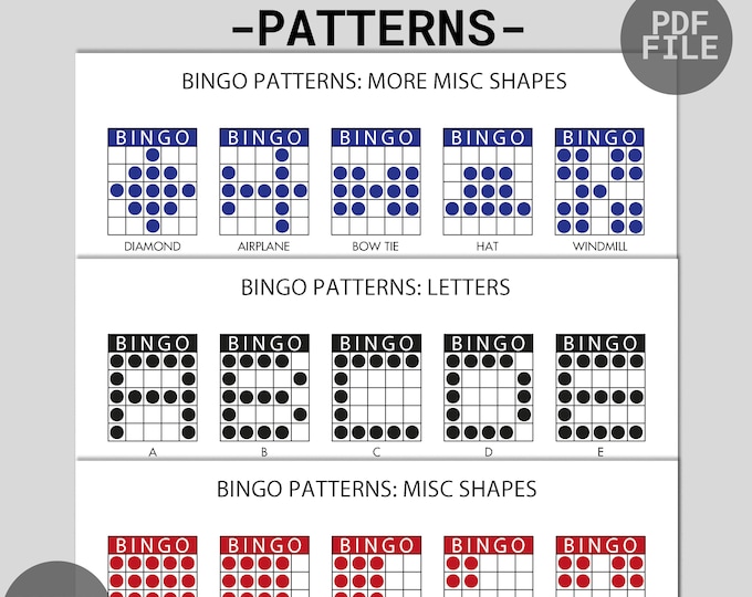 100 Bingo Patterns, Letters, Numbers, Shapes (PDF Download) - Etsy Canada