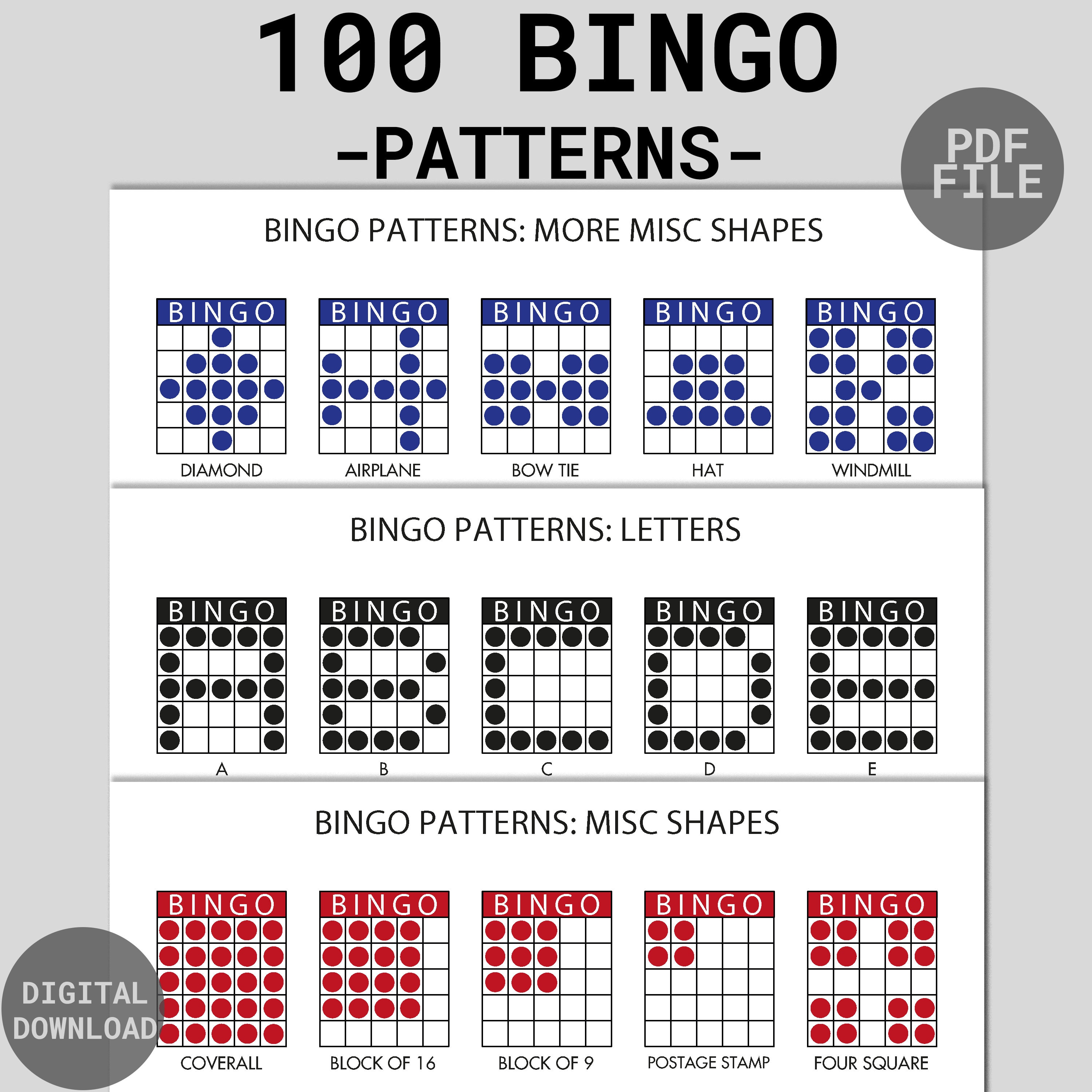 100 Bingo Patterns | Printable Fun Bingo Party Game | Bingo Winning ...