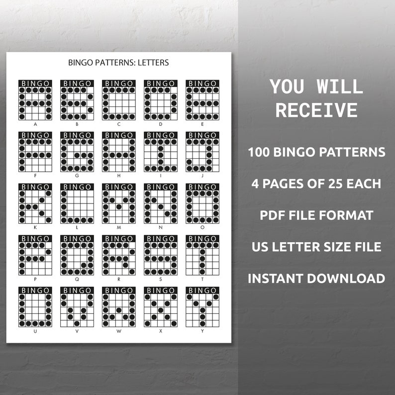 100 Bingo Patterns | Printable Fun Bingo Party Game | Bingo Winning ...
