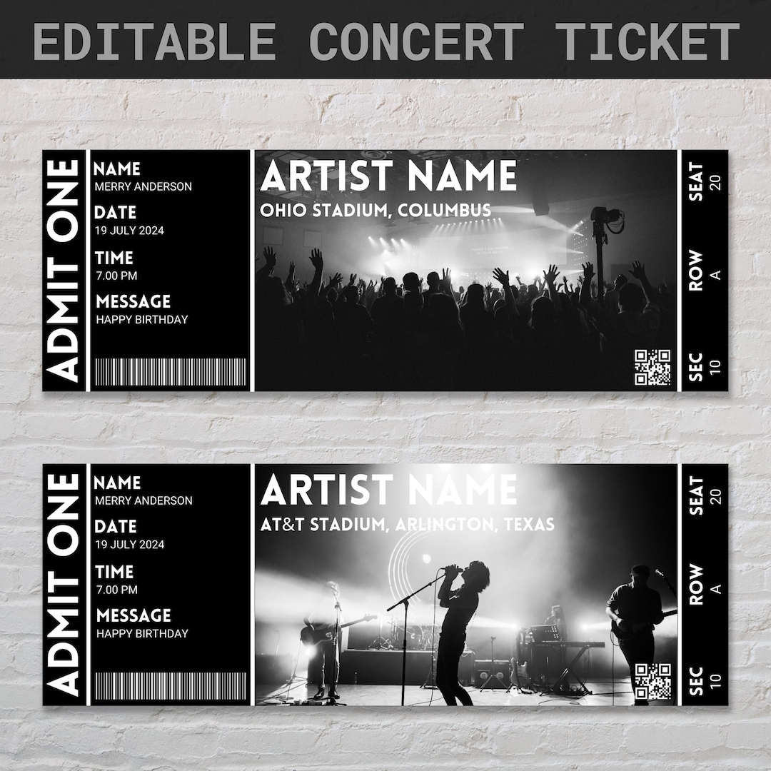 Editable Concert Ticket Template Custom Concert Ticket Personalized ...