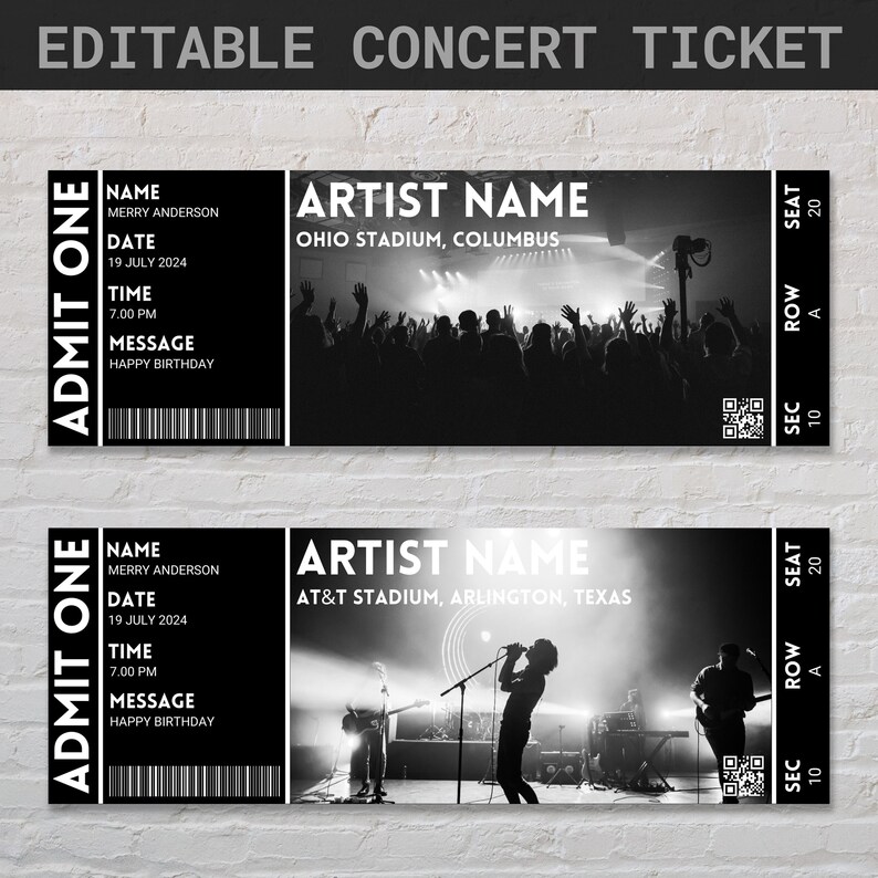 Editable Concert Ticket Template Custom Concert Ticket Personalized Event Ticket Custom Concert ...