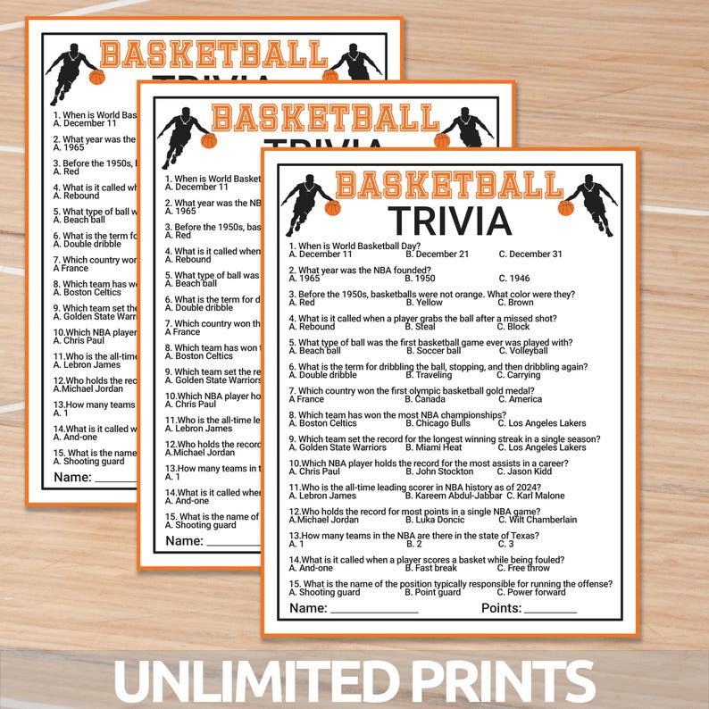 Basketball Trivia Game | Printable Basketball Party Game | Fun ...