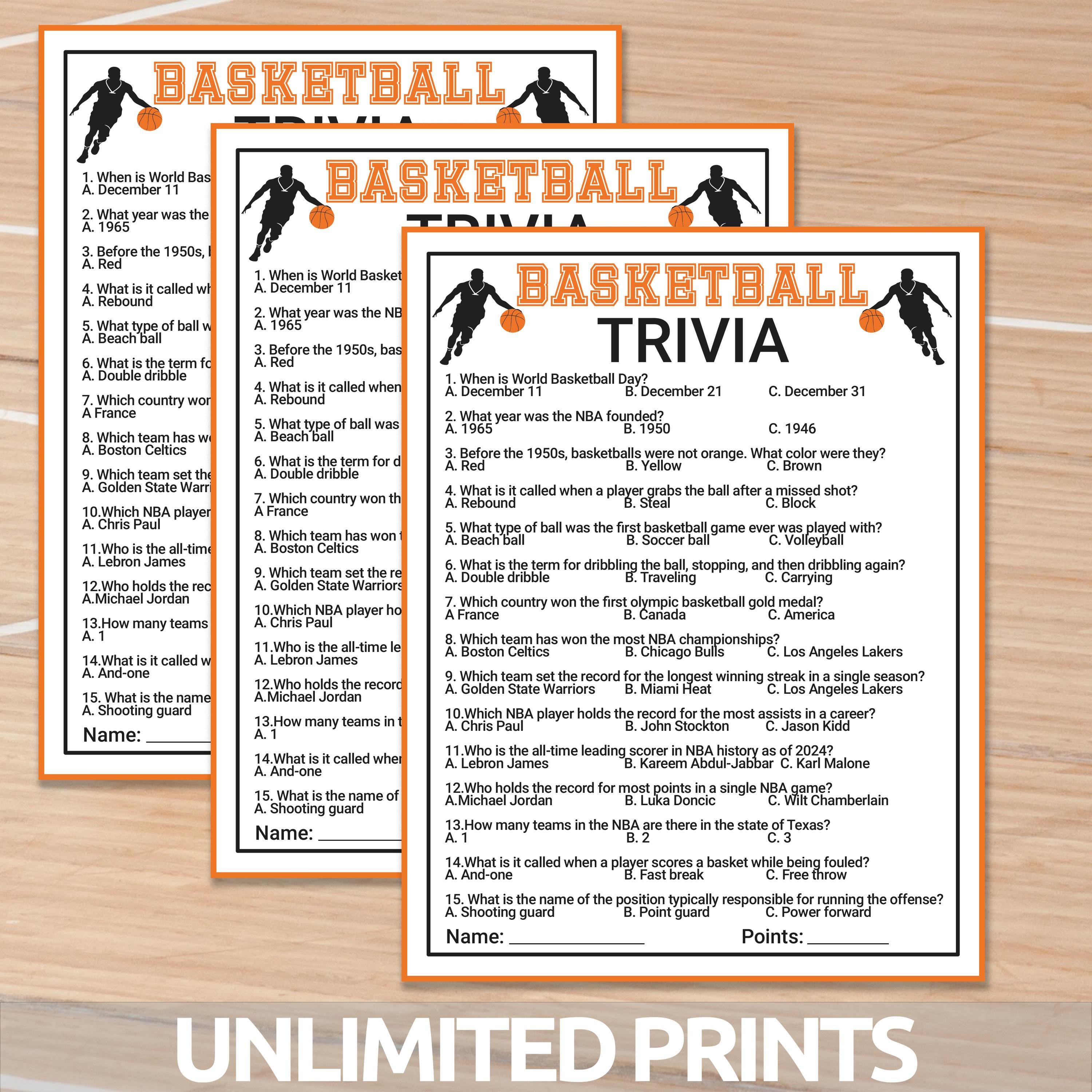 Basketball Trivia Game | Printable Basketball Party Game | Fun ...
