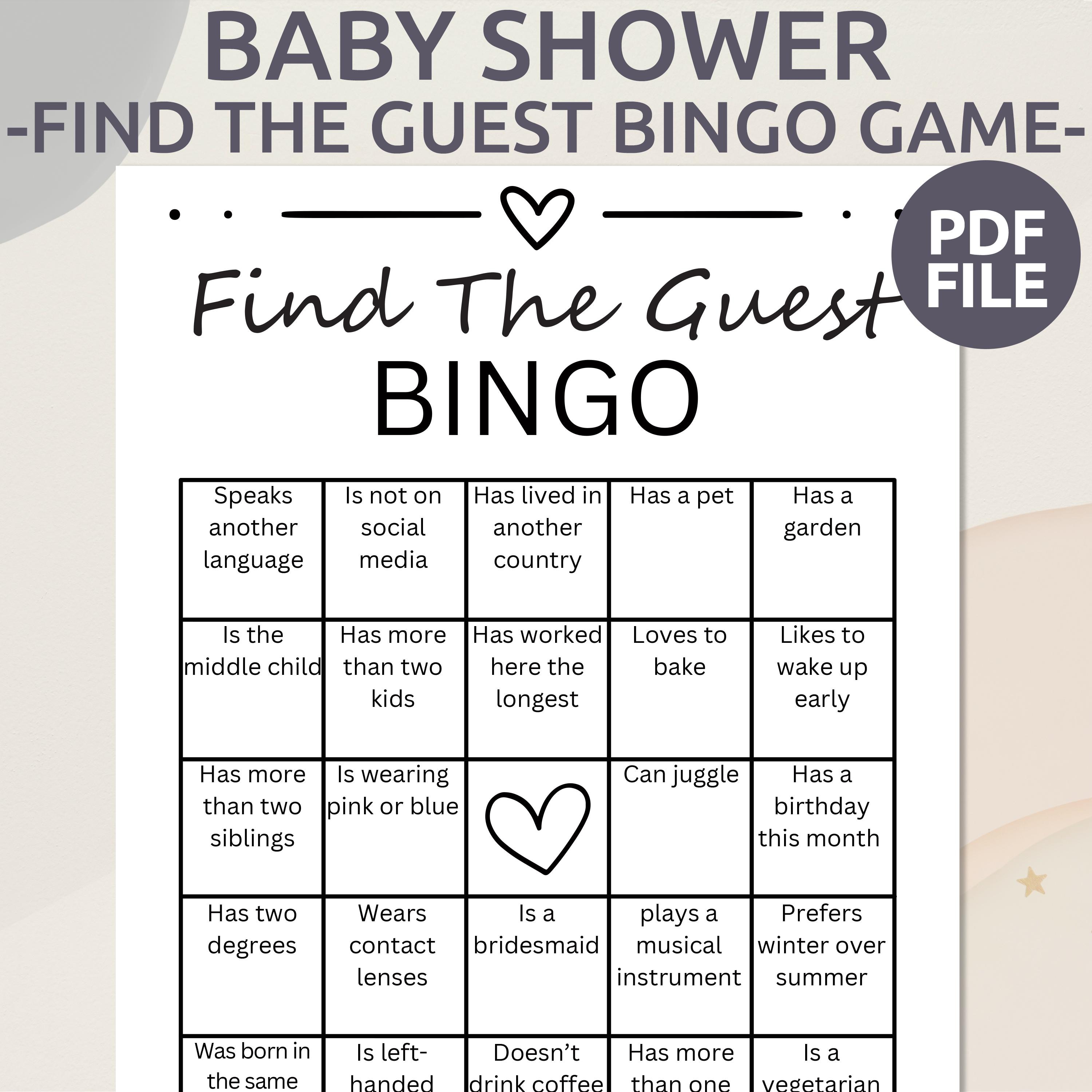 Baby Shower Find the Guest Bingo | Baby Shower Party Game | Minimalist ...