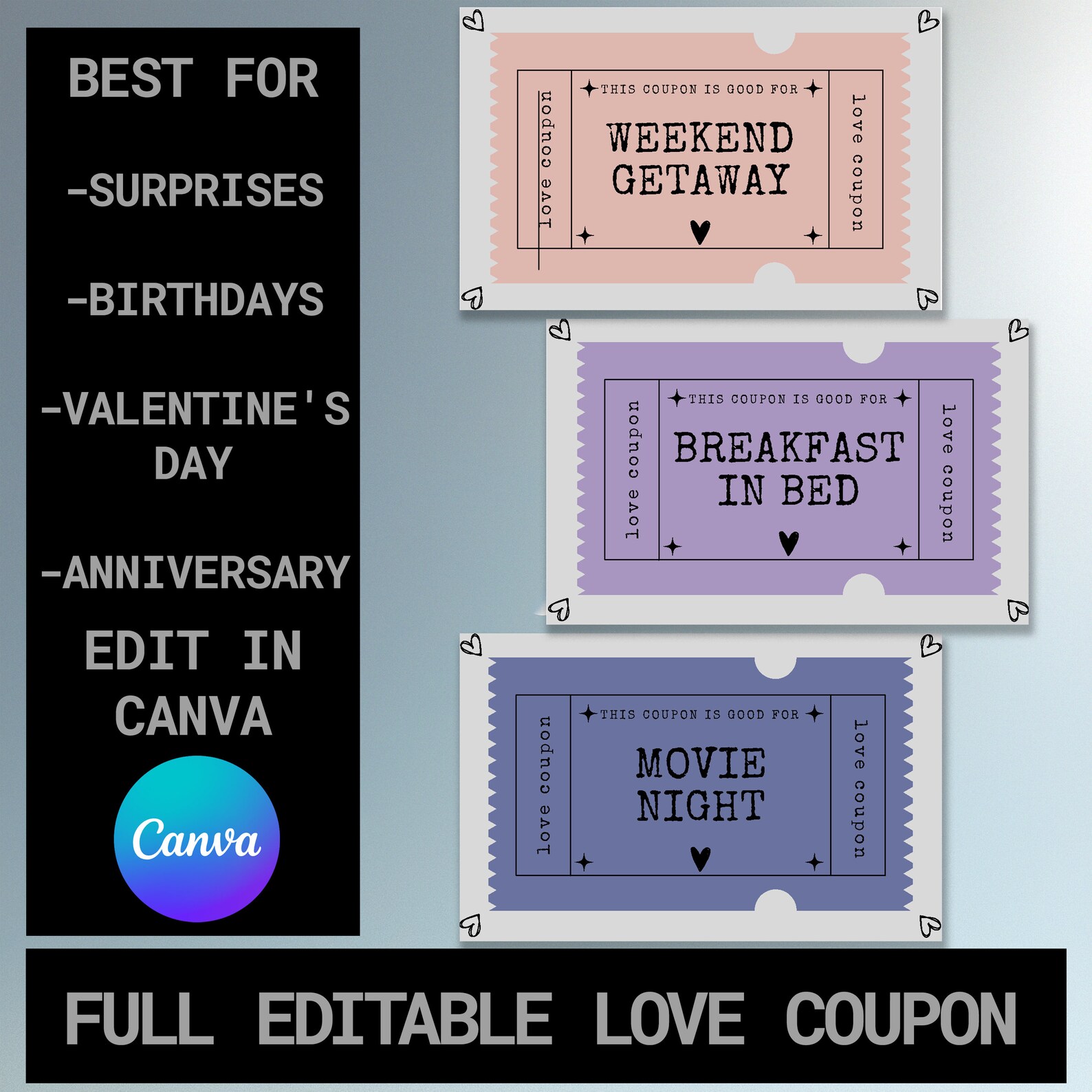 Customizable Love Coupon Book Printable Coupon Book Love Coupon Valentine's Day Gift Coupons for ...