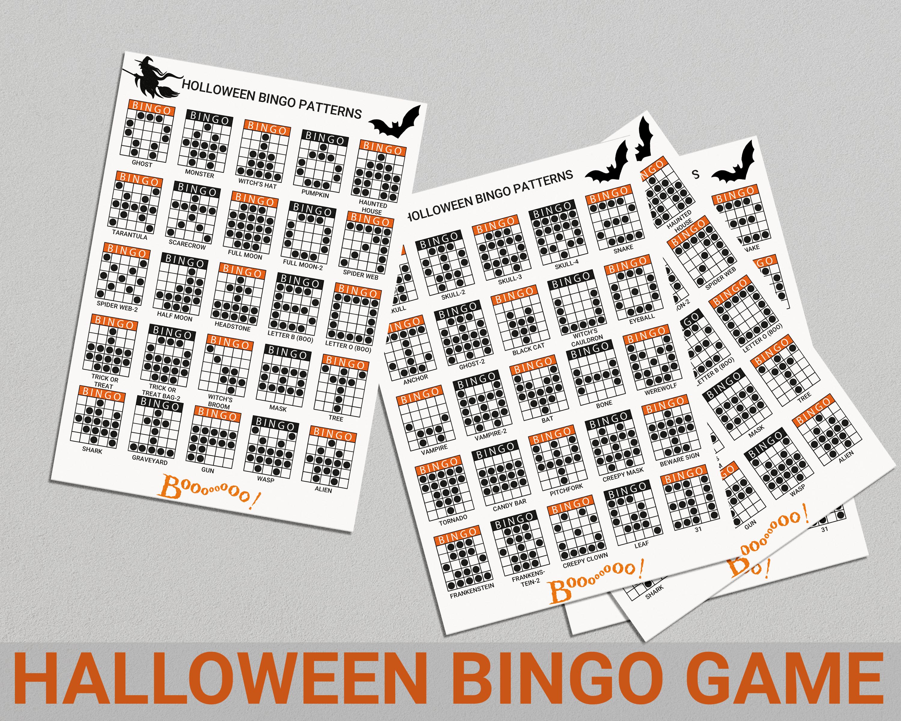 Halloween Bingo Patterns | Printable Halloween Bingo Party Game | 50 ...