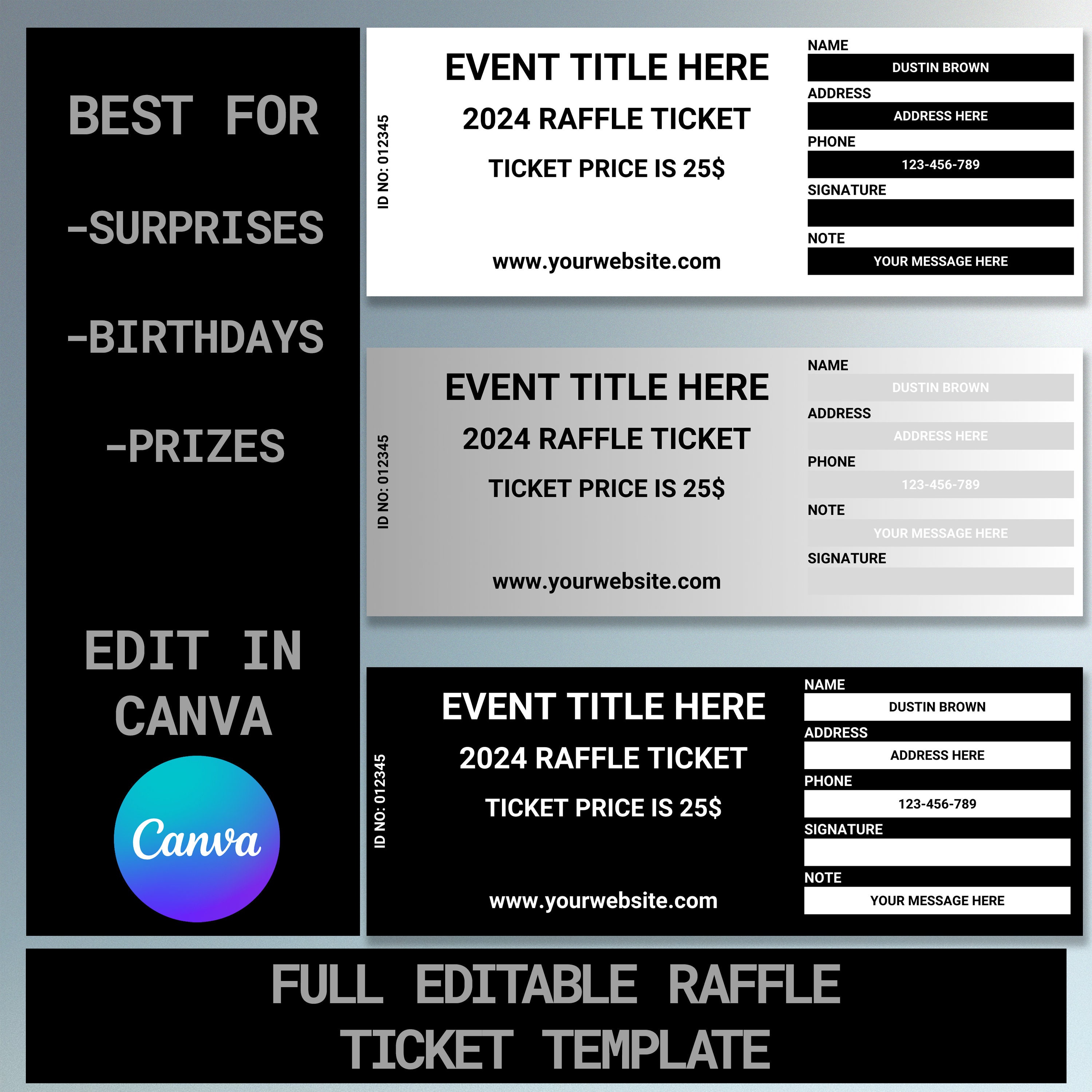 Editable Raffle Ticket Template | Printable Raffle Ticket | Surprise ...