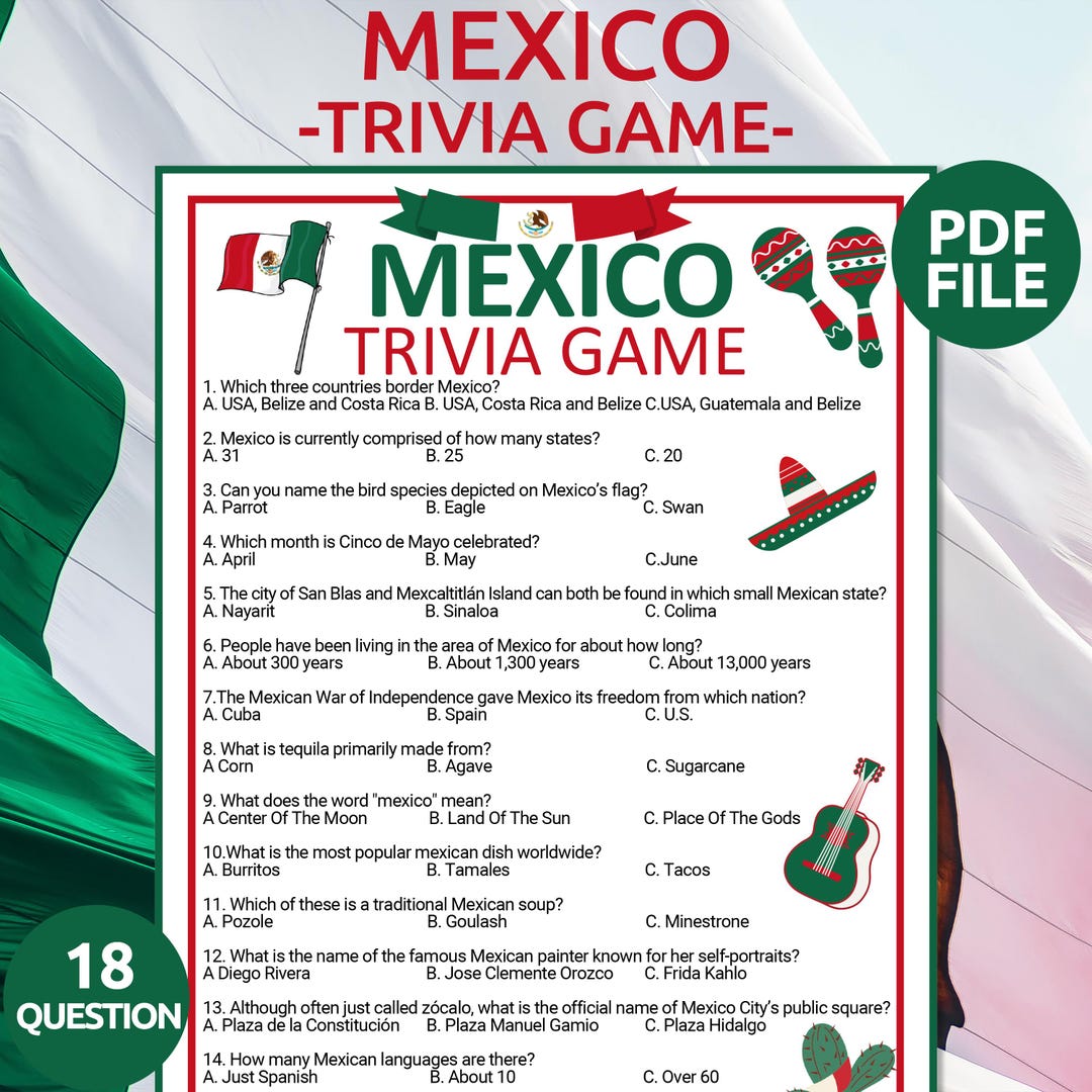 Mexico Trivia Game | Mexican Party Game | Fun Mexico Trivia | Spanish ...