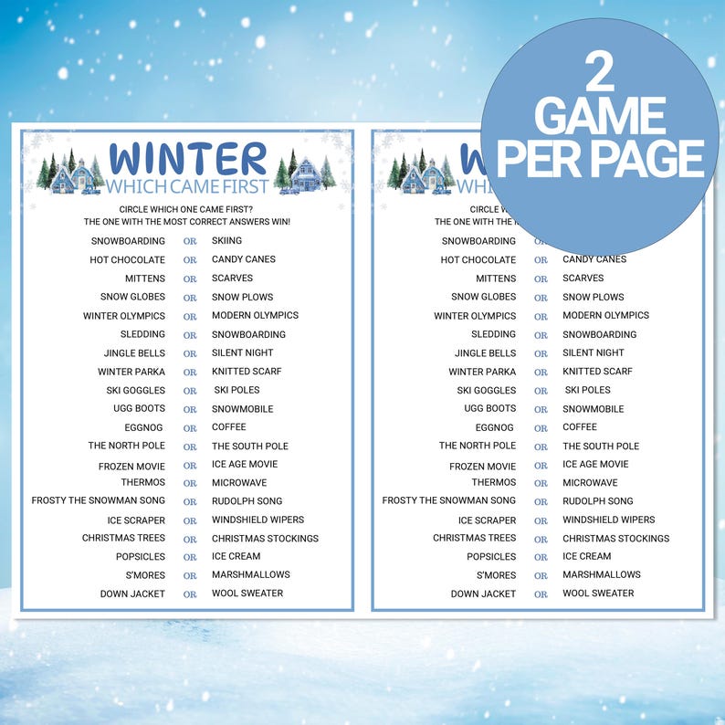 Winter Which Came First Game | Printable Winter Trivia Game | Family ...