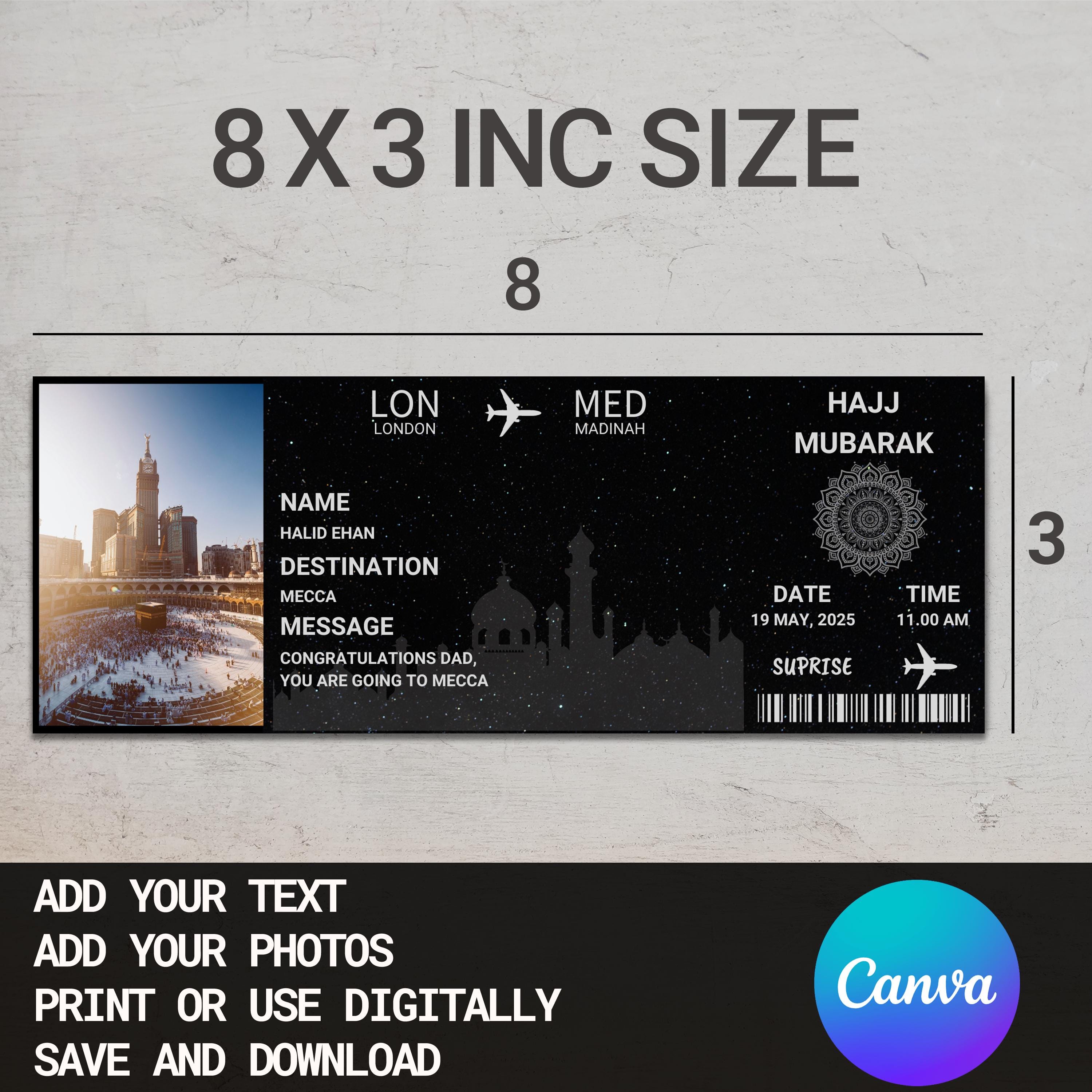 Hajj Boarding Pass | Editable Umrah Mubarak Boarding Pass | Editable ...