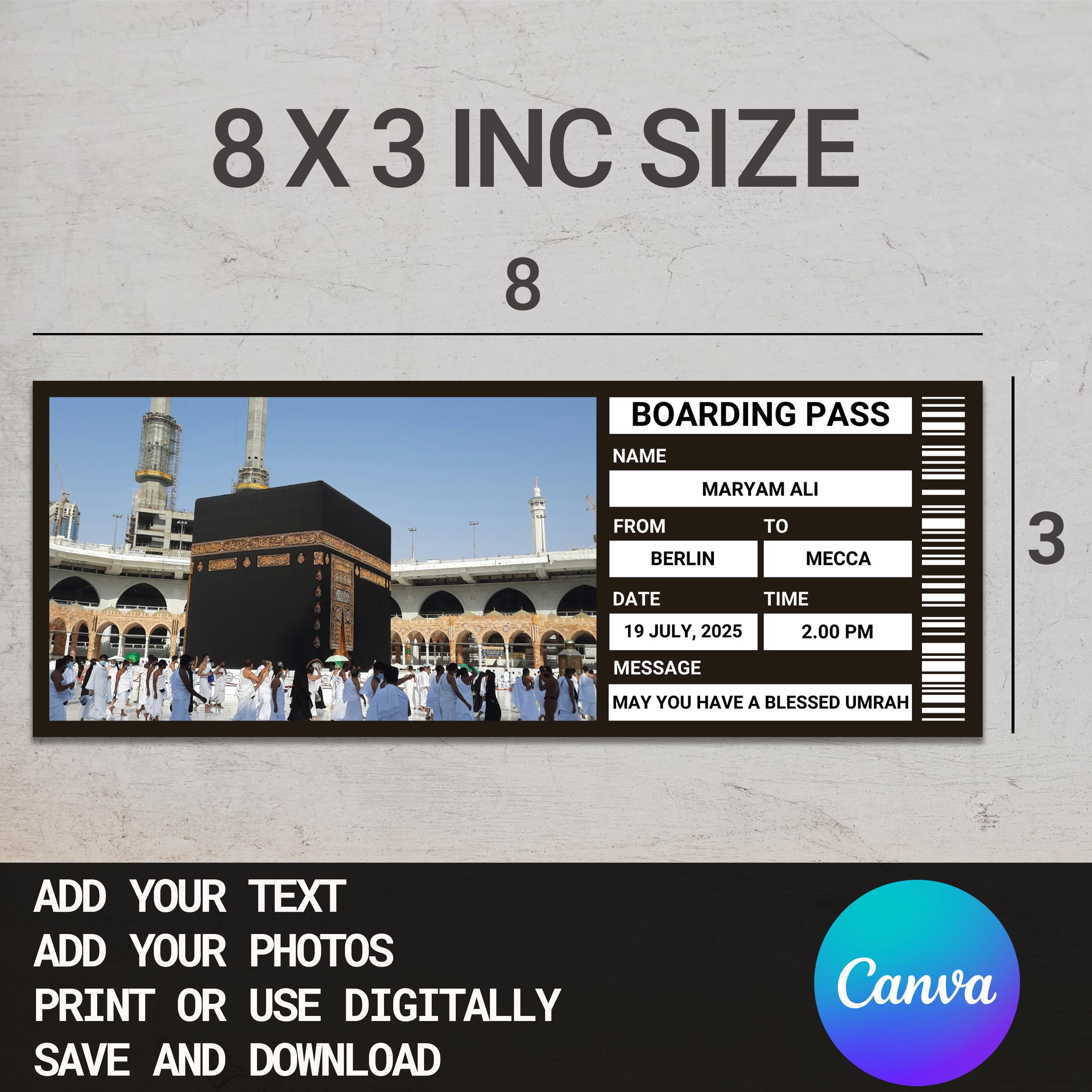 Hajj Boarding Pass | Editable Umrah Mubarak Boarding Pass | Editable Umrah Mubarak Boarding Pass ...