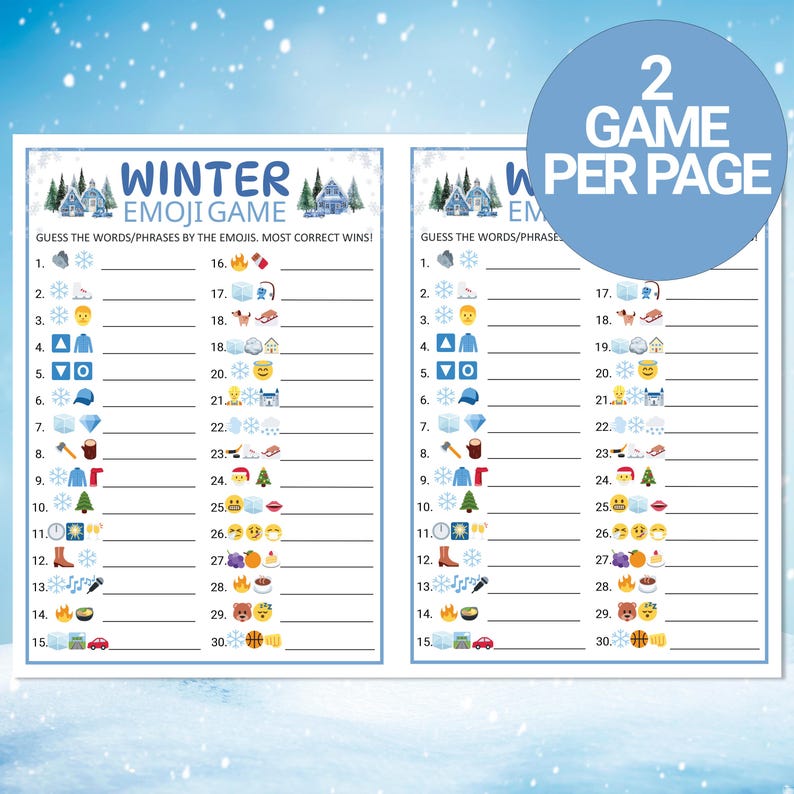 Winter Emoji Game | Winter Emoji Pictionary Game | Fun Printable Winter ...