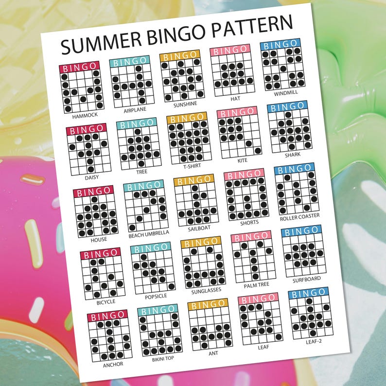 Summer Bingo Pattern | Summertime Bingo Card | Printable Summer Bingo ...