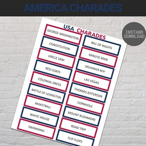 4th of July Charades Game USA Charades Independence Day Party Games ...