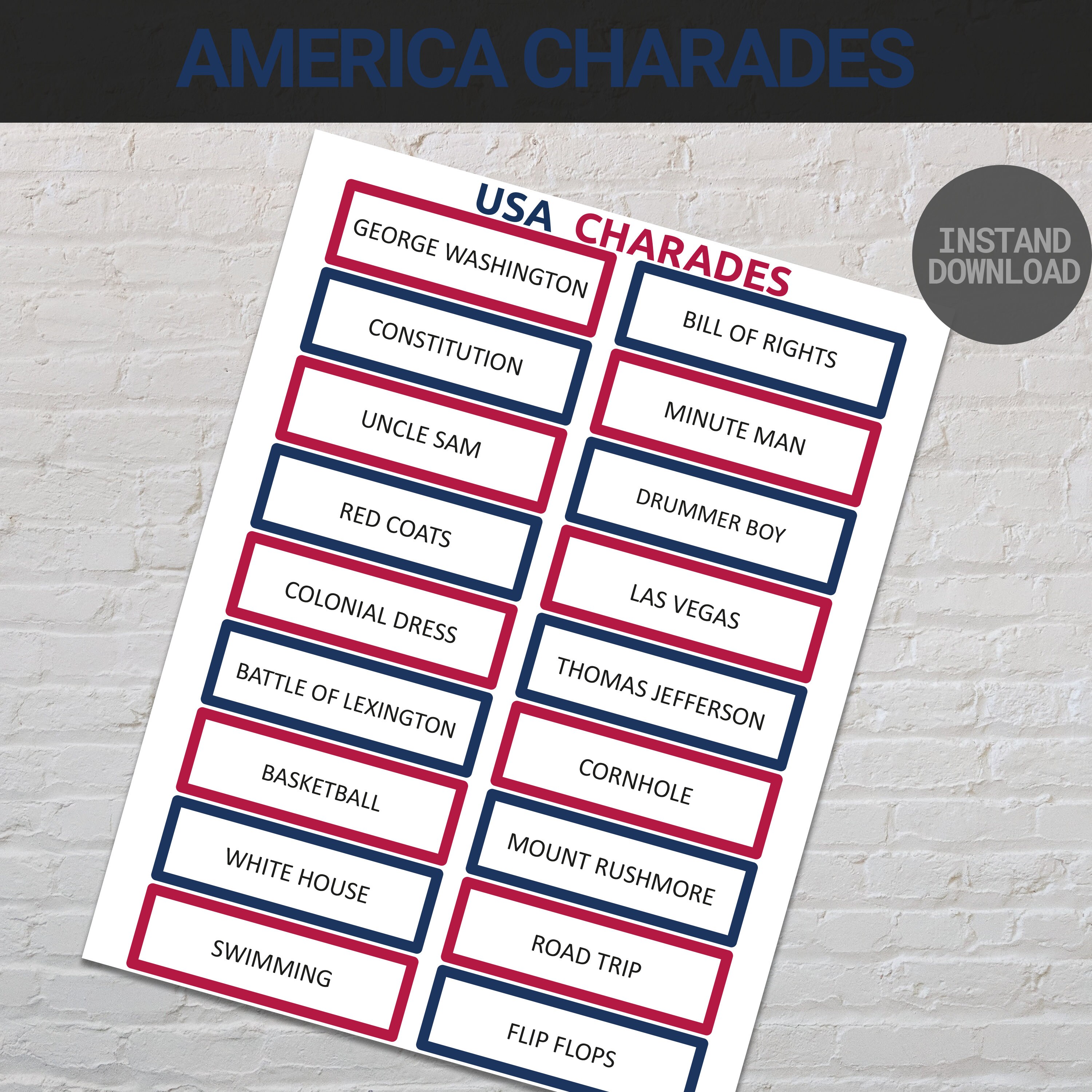 4th of July Charades Game | USA Charades | Independence Day Party Games ...