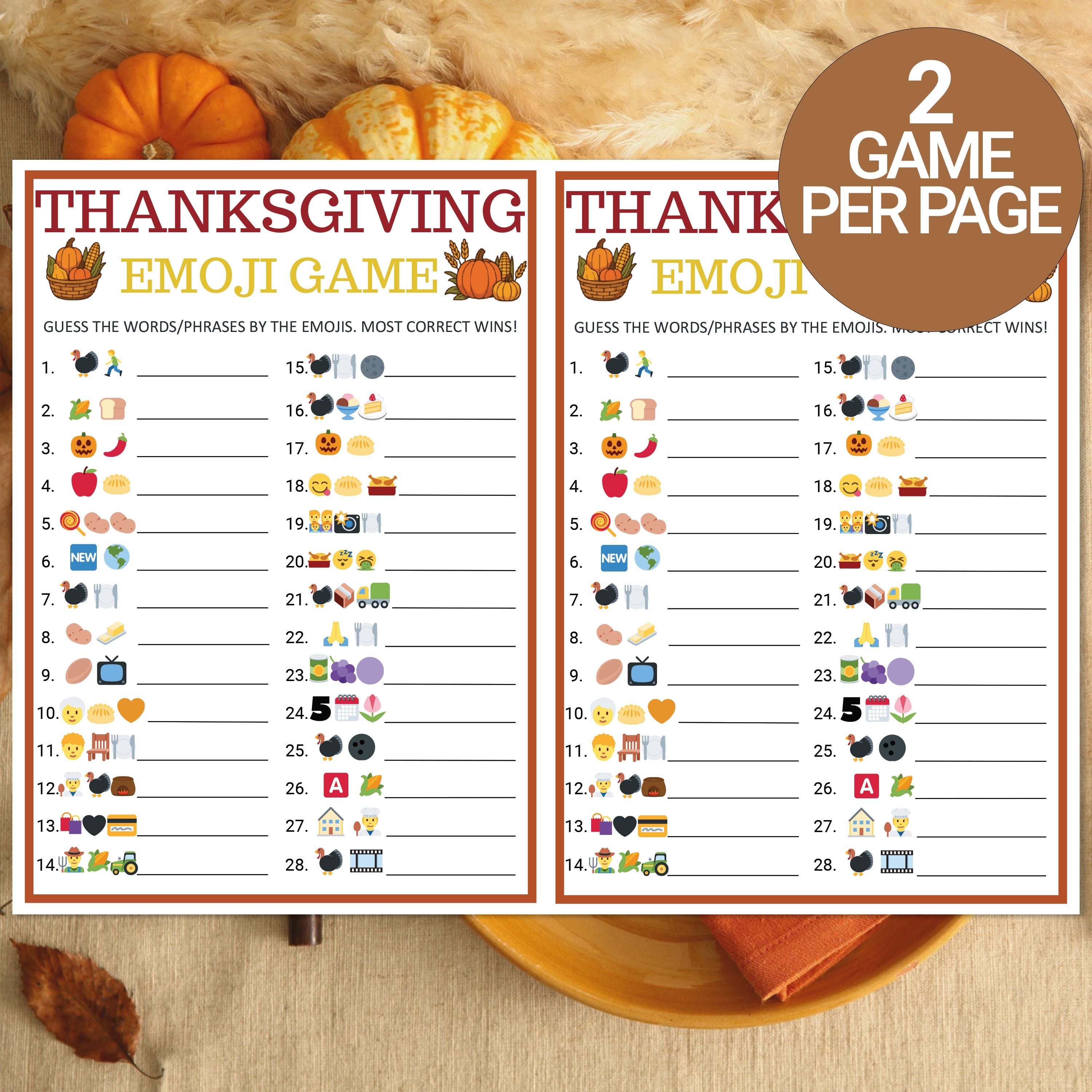 Thanksgiving Emoji Pictionary Game | Printable Thanksgiving Game ...