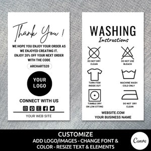 Editable Washing Instructions Card Template Printable Clothing Care ...