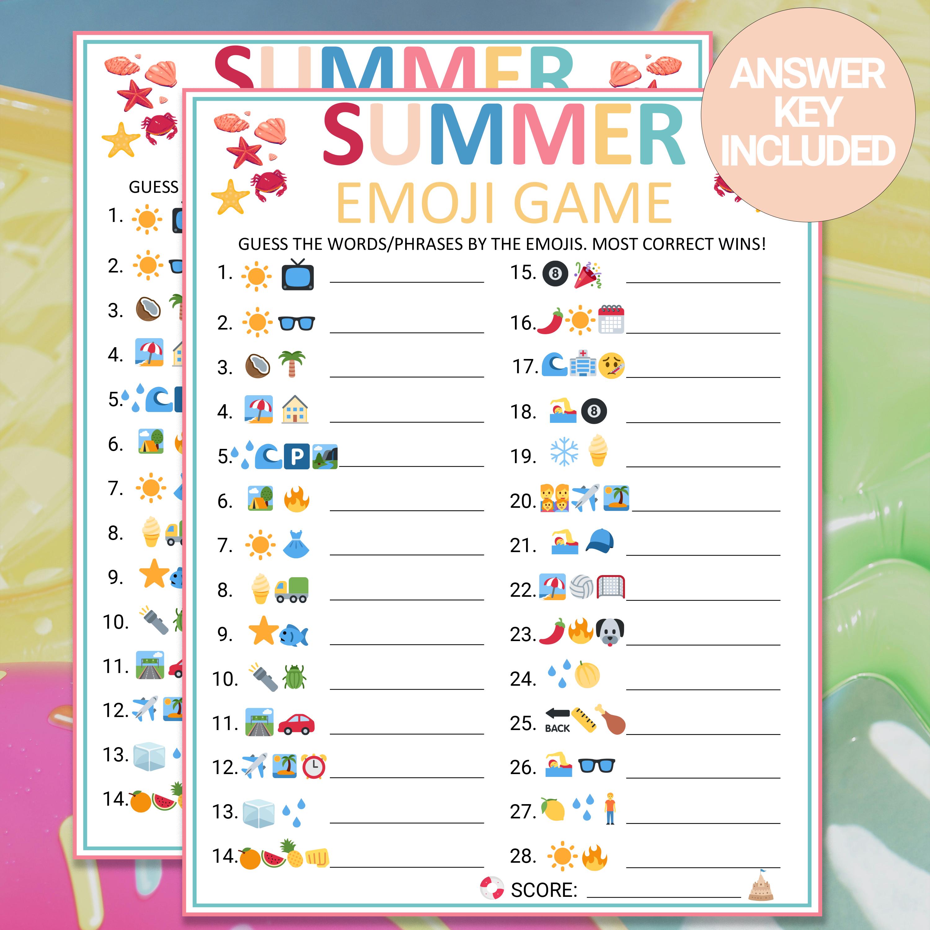 Summer Emoji Game | Summer Emoji Pictionary Game | Printable Summer ...