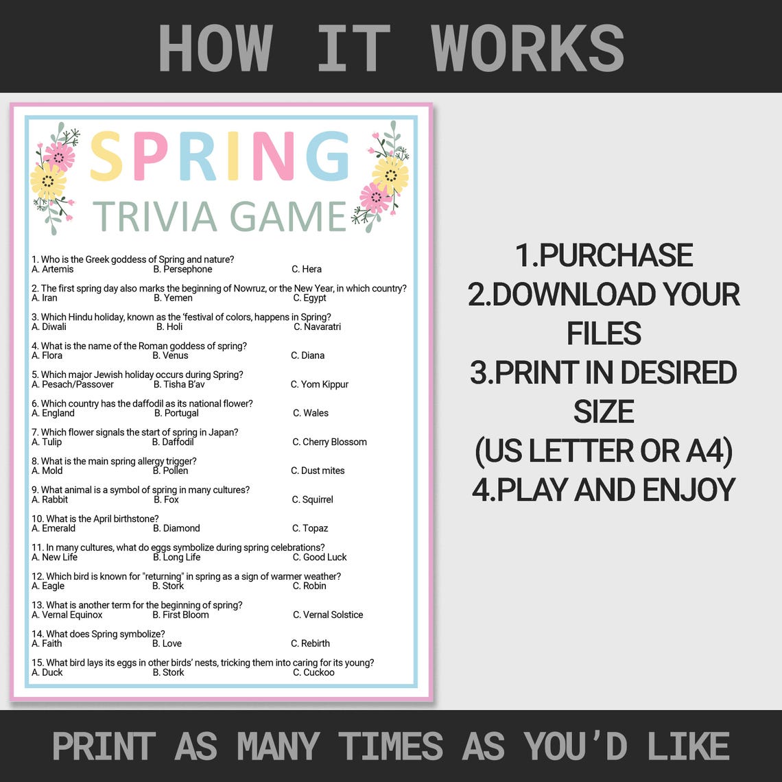 Spring Trivia Game | Spring Party Game | Printable Spring Game | Fun ...