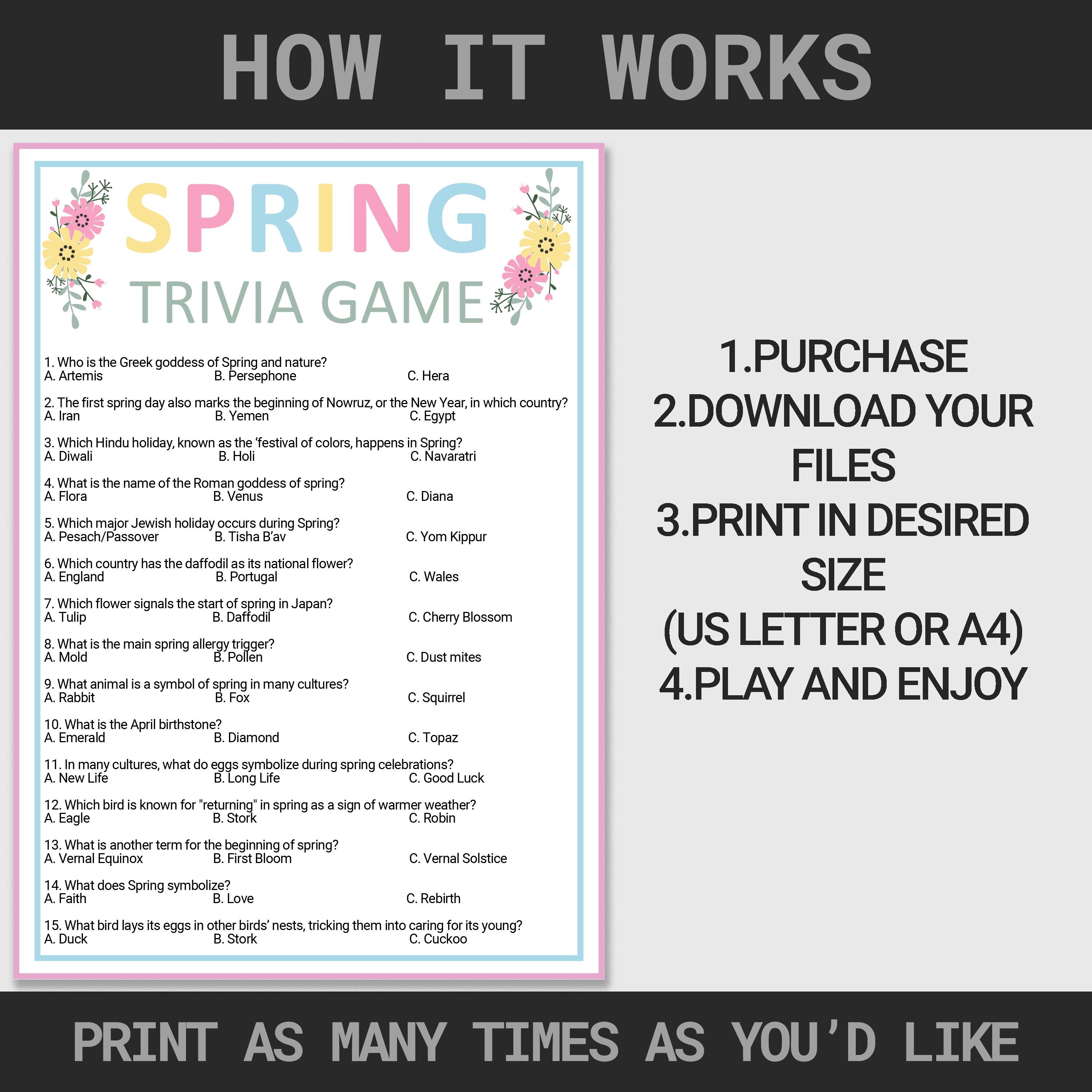 Spring Trivia Game | Spring Party Game | Printable Spring Game | Fun ...