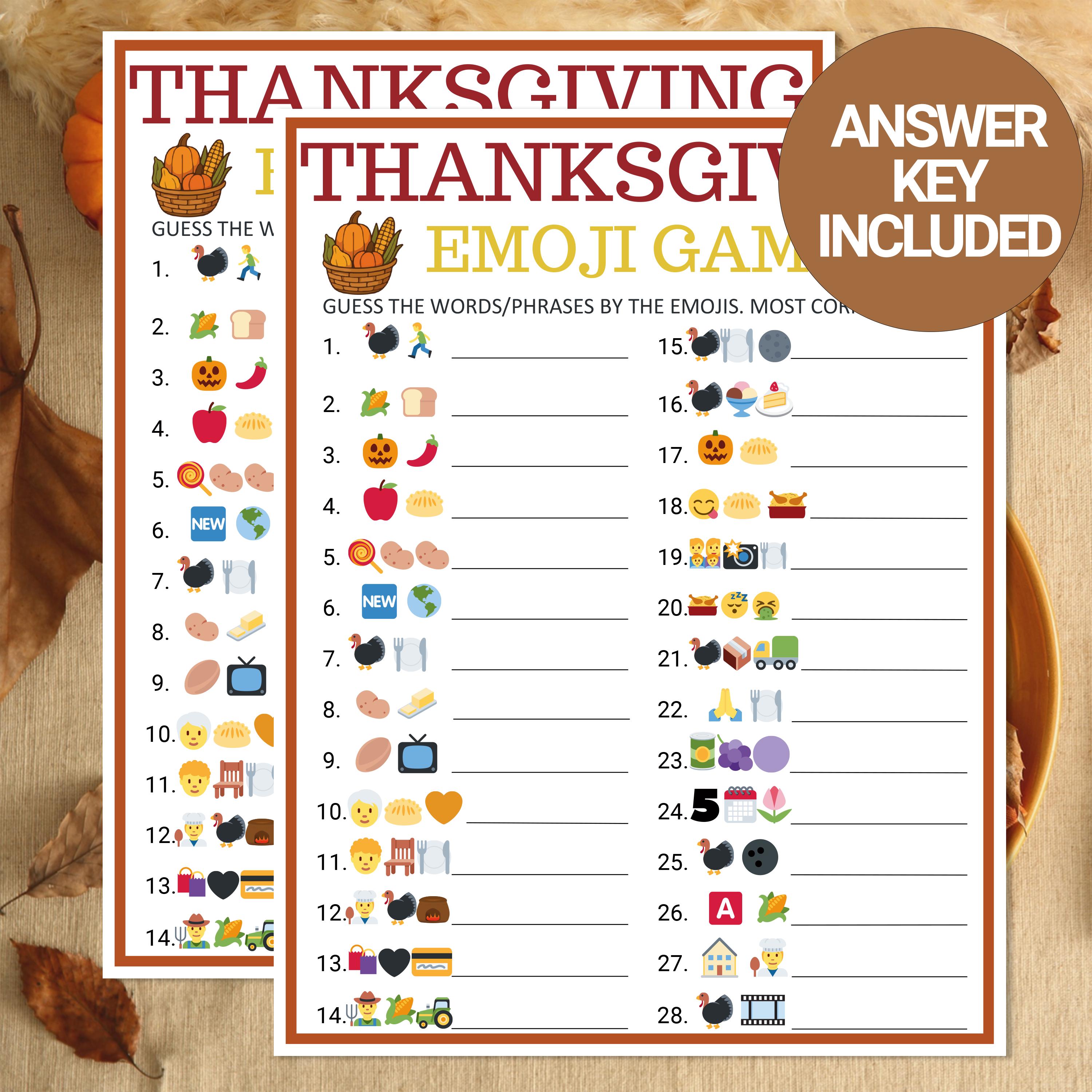 Thanksgiving Emoji Pictionary Game | Printable Thanksgiving Game ...