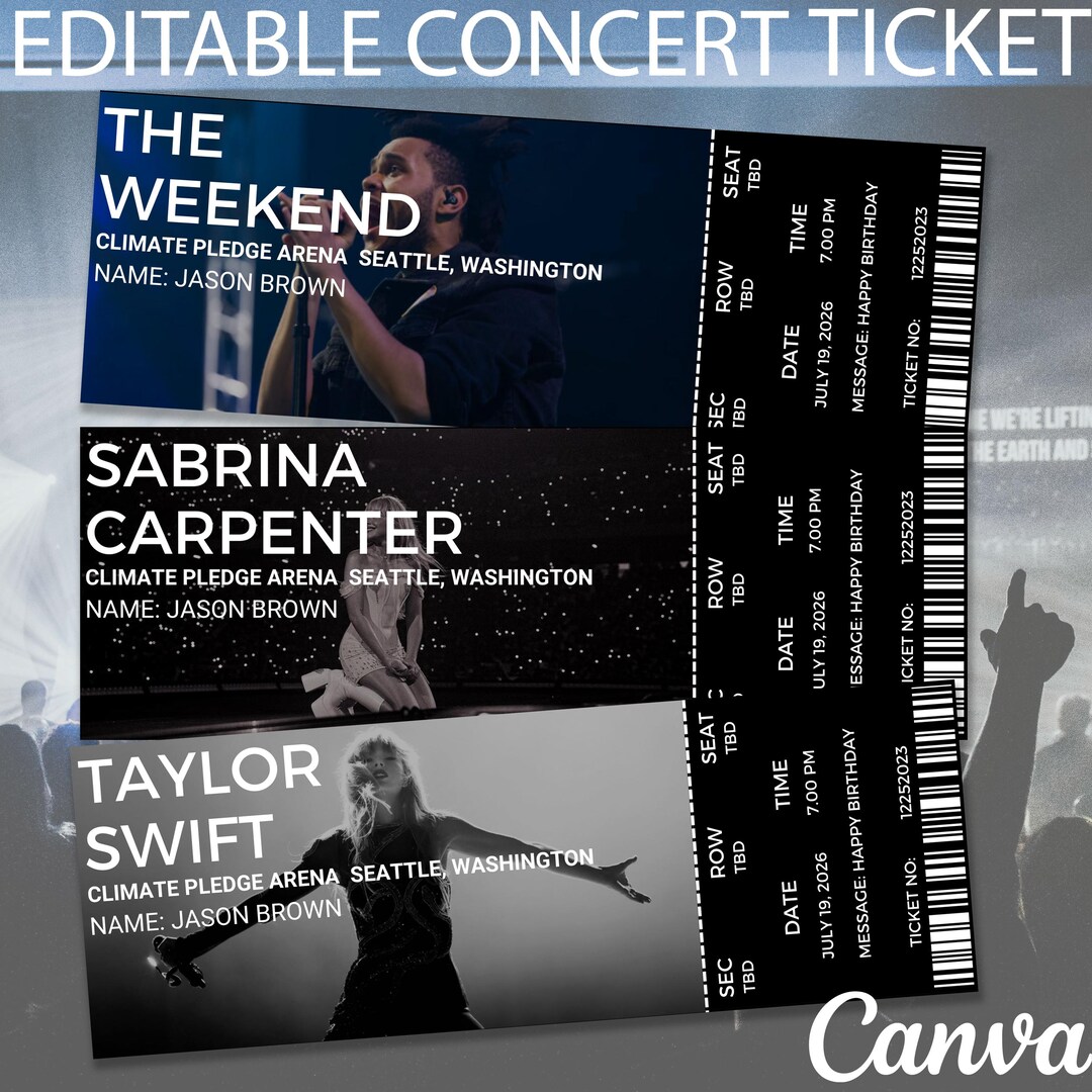 Editable Concert Ticket Template | Custom Concert Ticket | Personalized ...