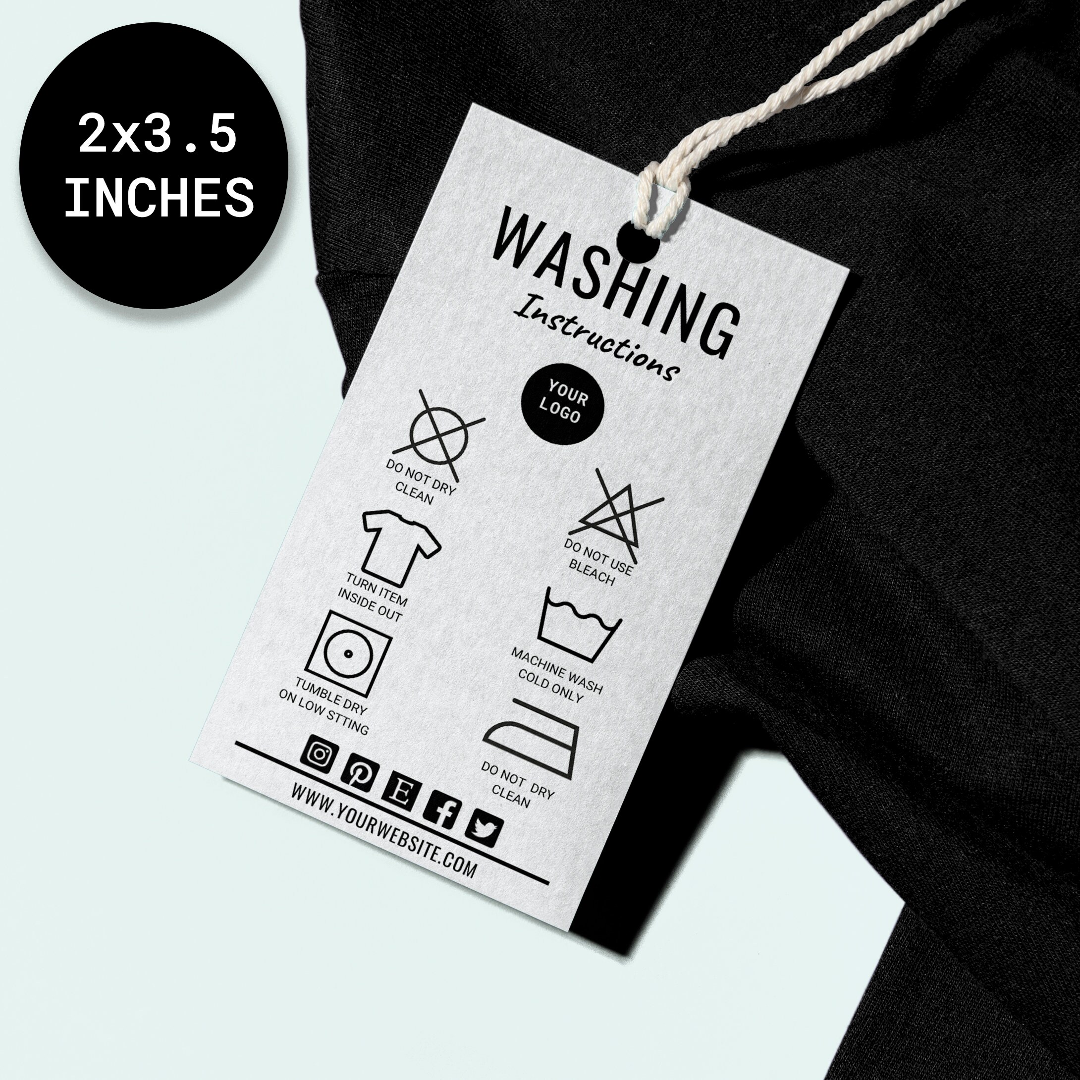 Editable Washing Instructions Card Template Printable Clothing Care ...