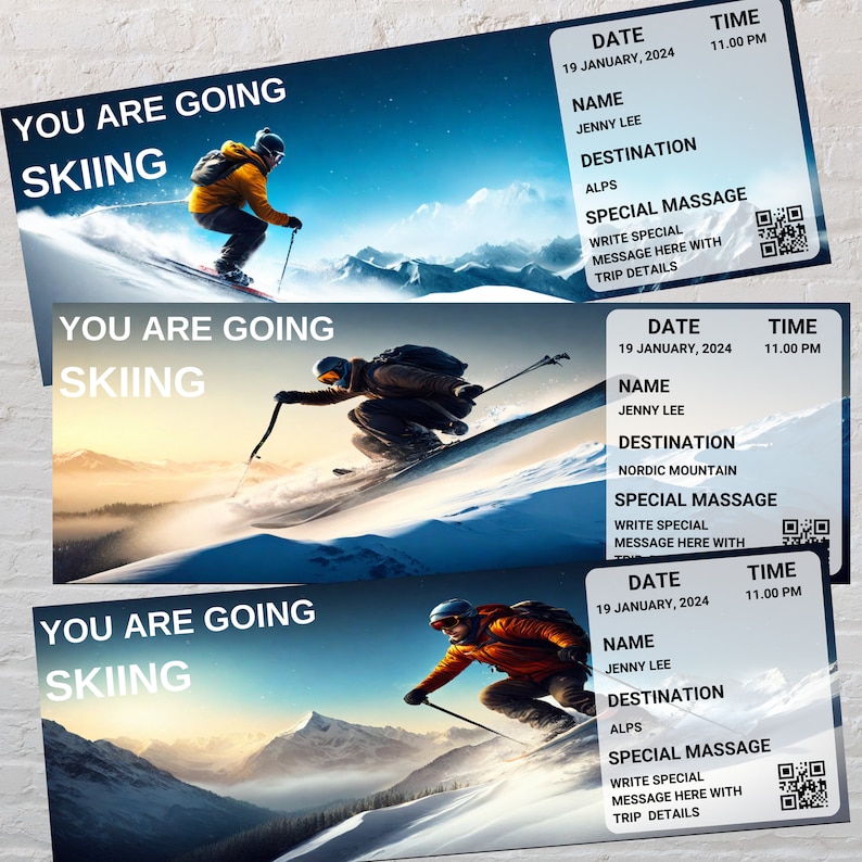 Editable Skiing Pass Ticket Template Skiing Pass Ticket Printable ...