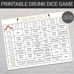 Printable Drunk Dice Game | Drinking Game for Adults | Drinking Dice ...