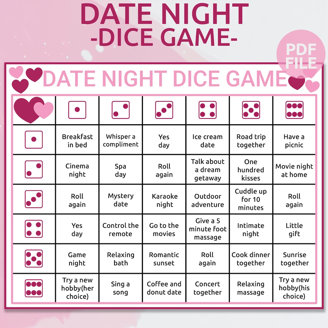 Date Night Dice Game | Date Night Dice Board Printable | Fun Couples ...