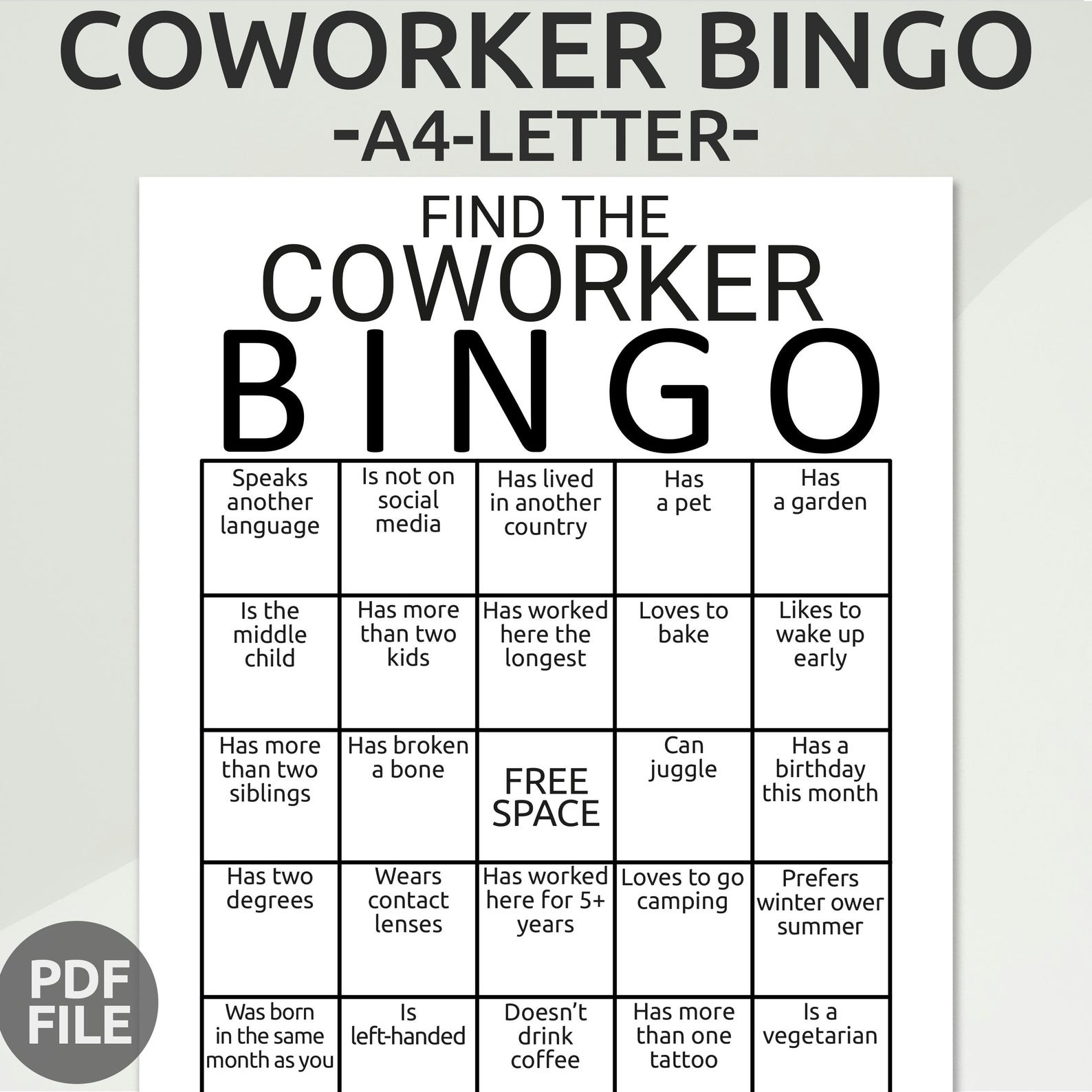 Coworker Bingo | Find Someone Who Bingo Game | Team Building Activity ...