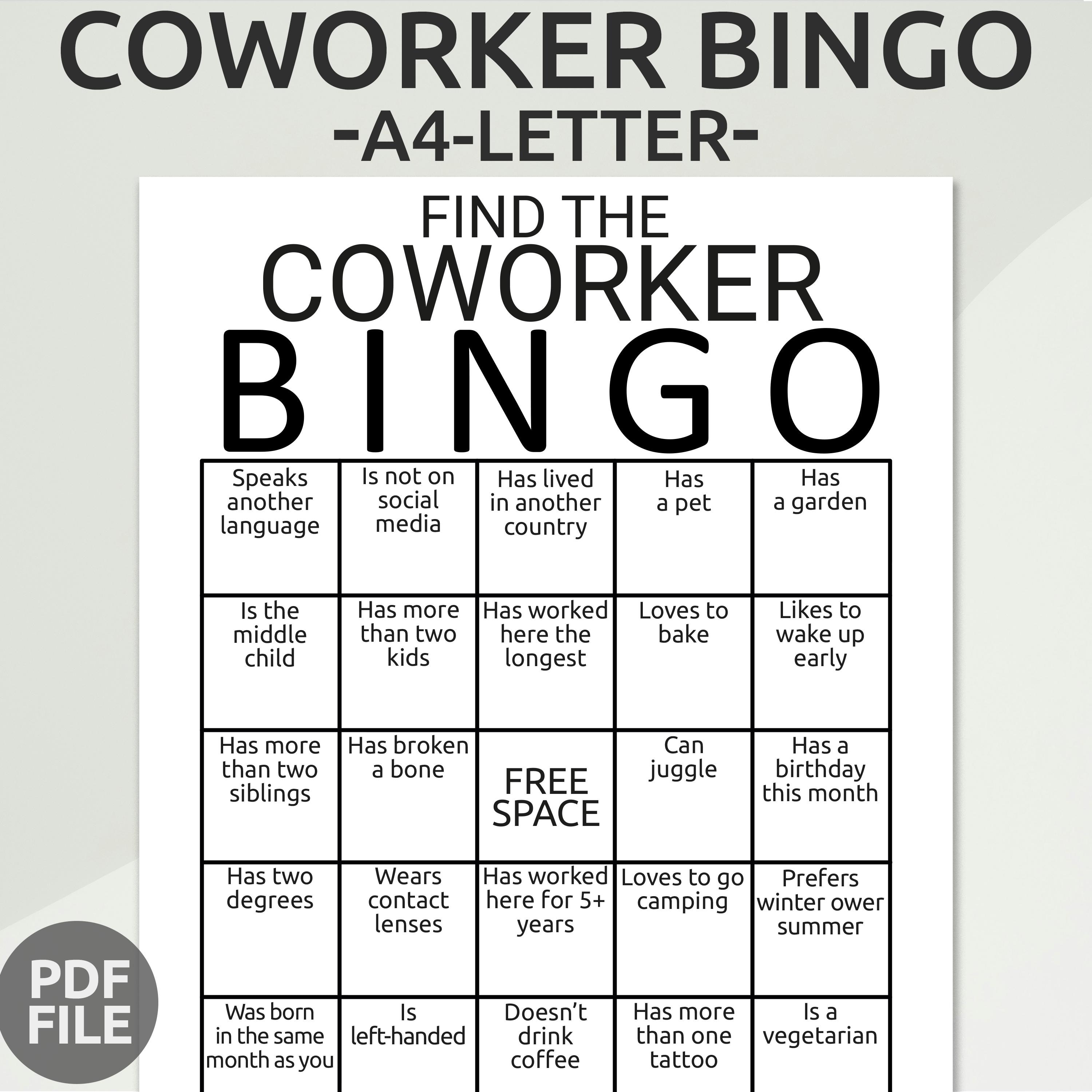Coworker Bingo | Find Someone Who Bingo Game | Team Building Activity ...