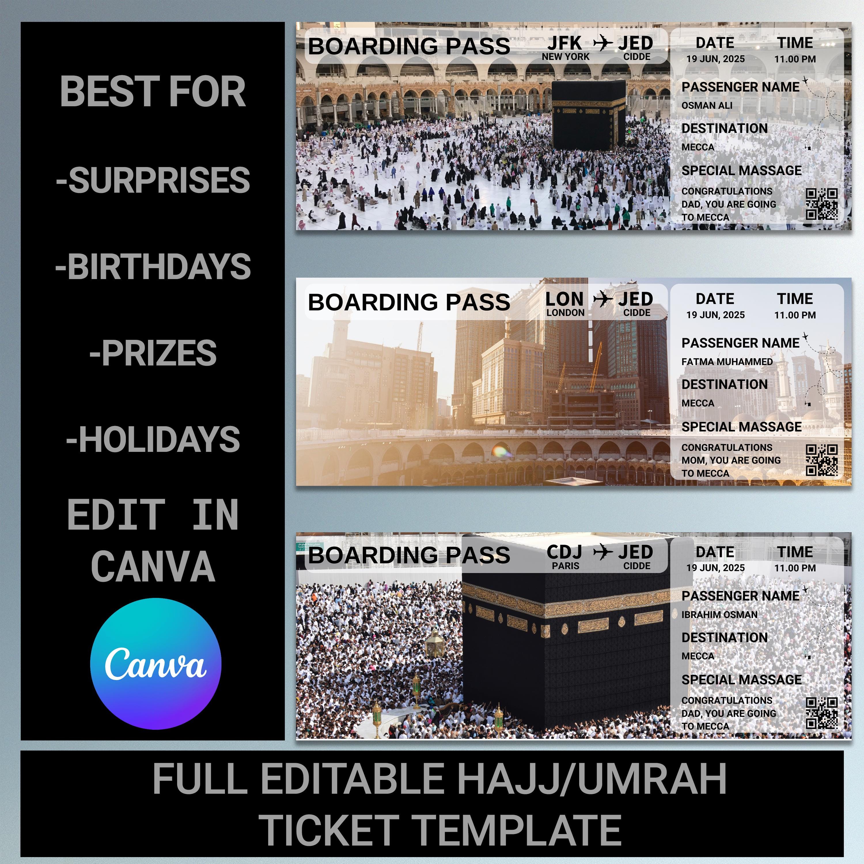 Hajj Boarding Pass | Editable Umrah Mubarak Boarding Pass | Editable ...