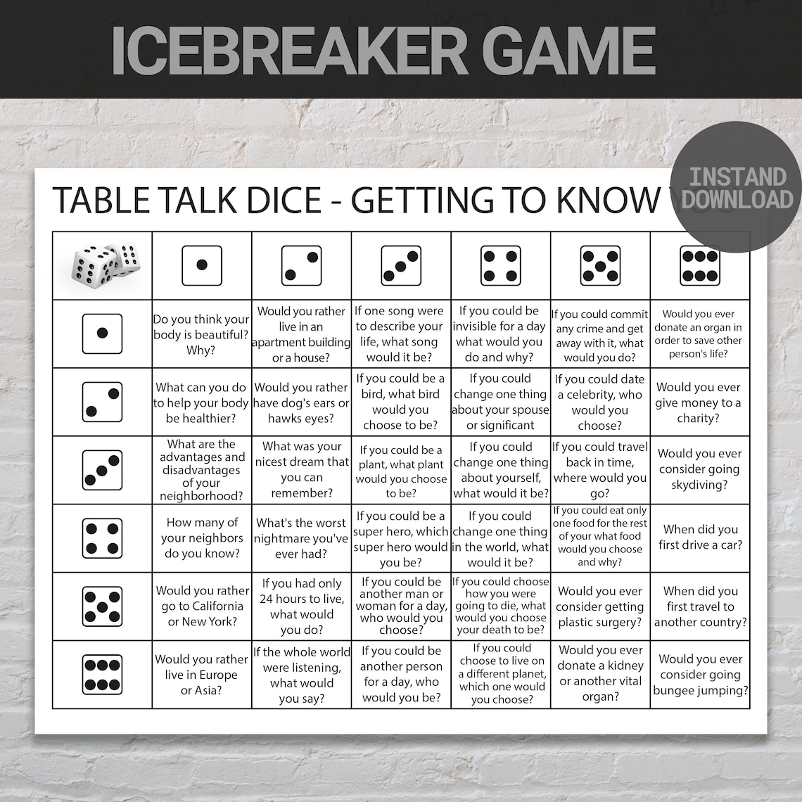 Dicebreaker Roll and Tell Game | Table Talk Dice | Conversation Starter ...