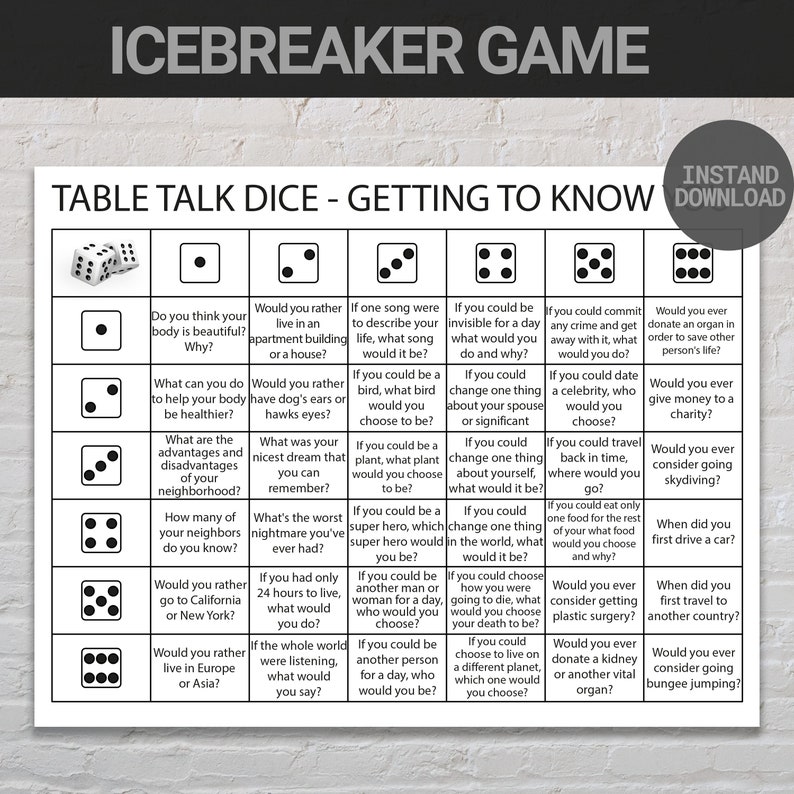 Dicebreaker Roll and Tell Game | Table Talk Dice | Conversation Starter ...