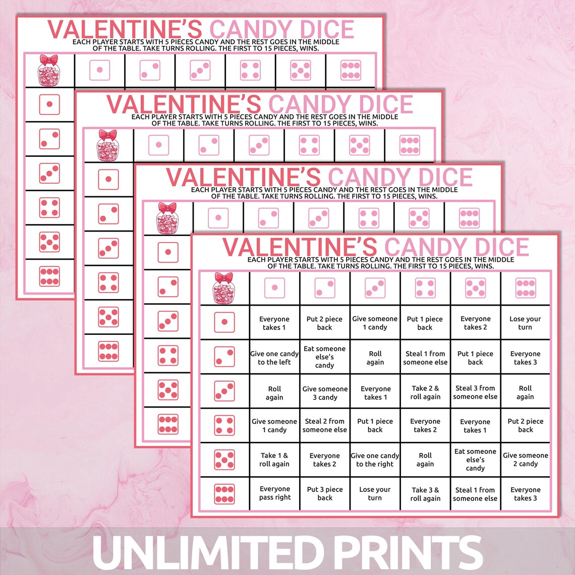 Printable Valentines Dice Game | Valentine's Day Candy Dice Game ...