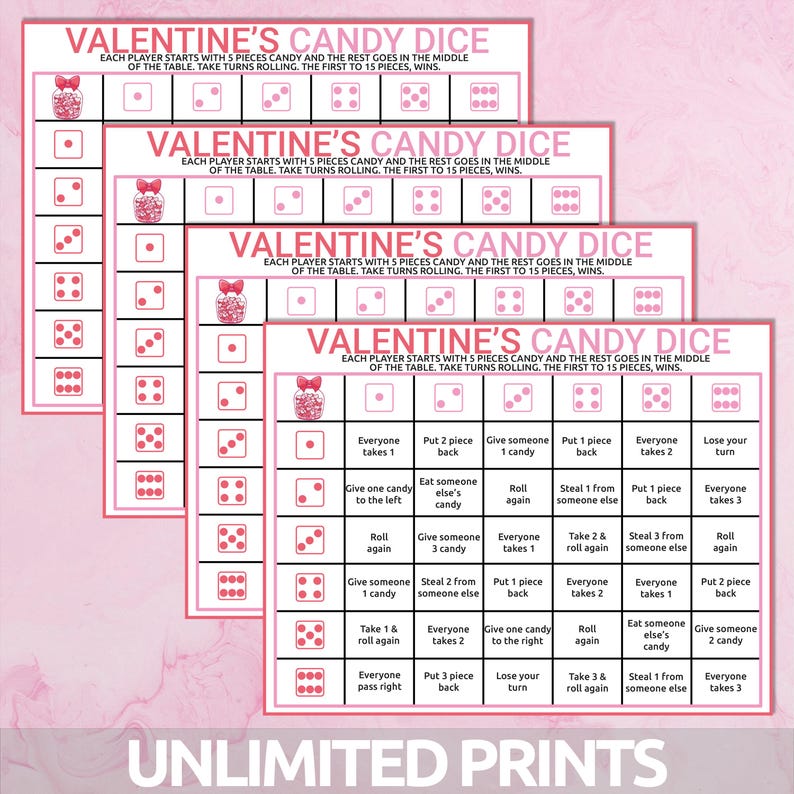 Printable Valentines Dice Game | Valentine's Day Candy Dice Game ...